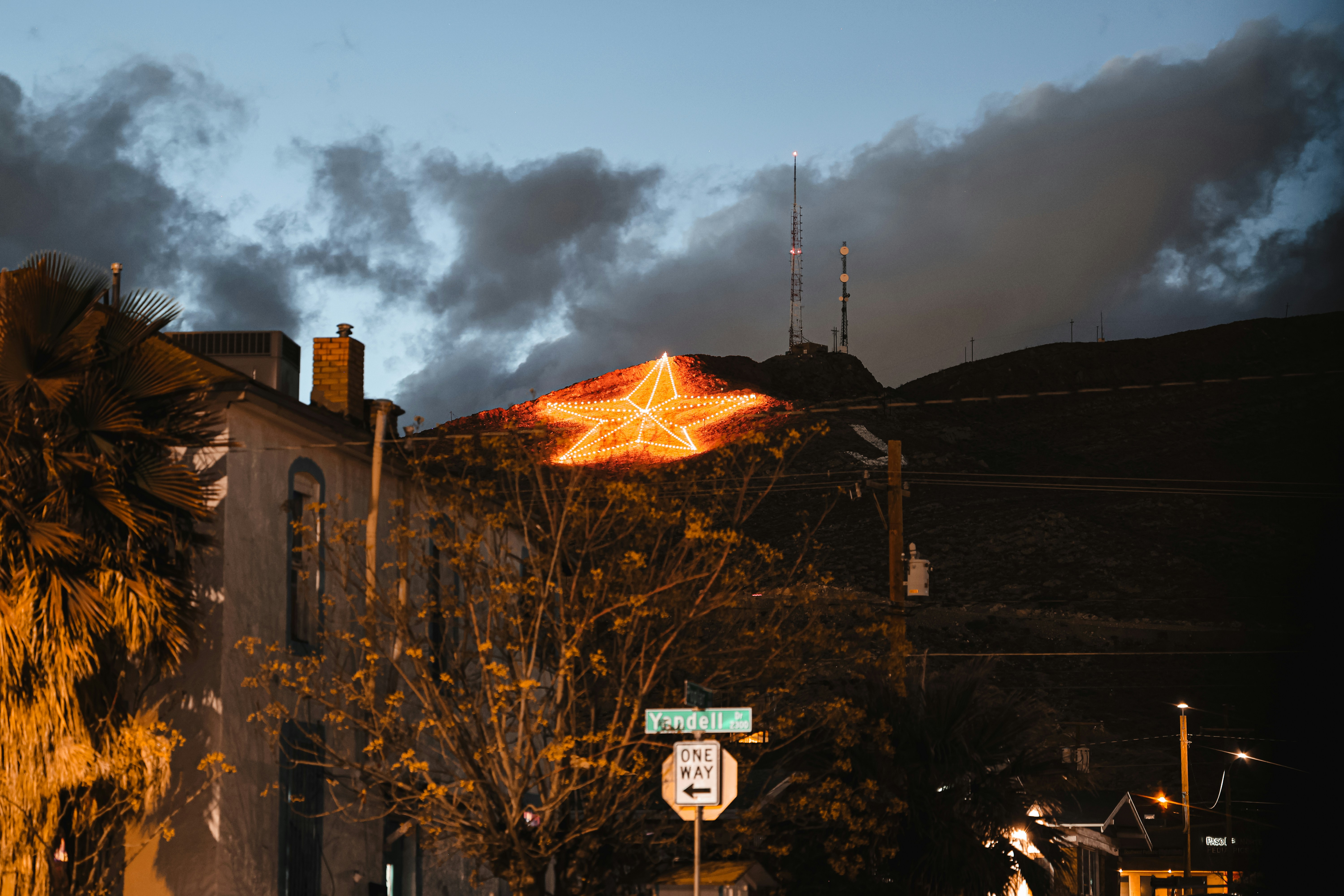 Nighttime Rooftop Glow Over a Small Town