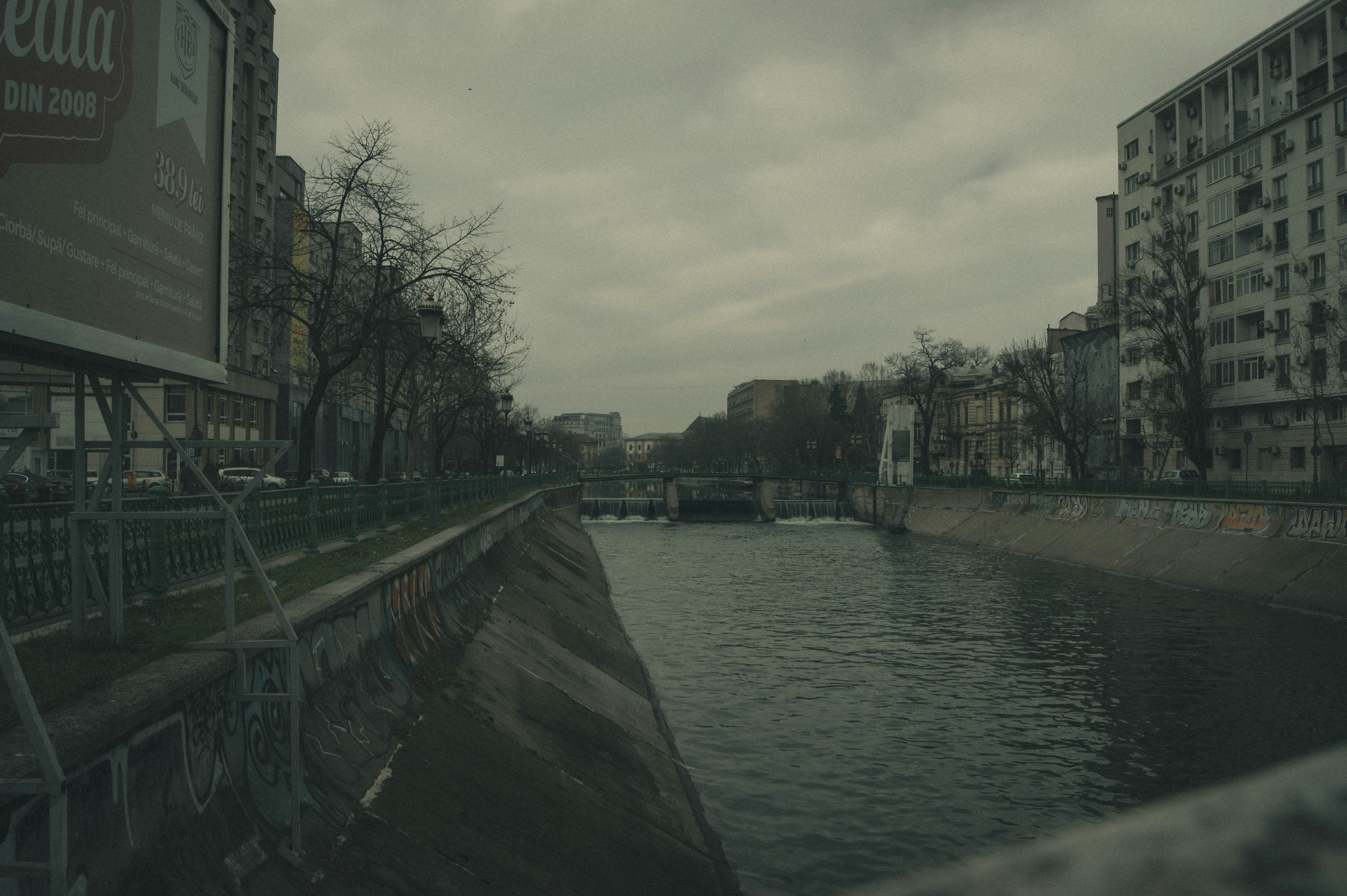 Urban Canal Convergence at Dusk