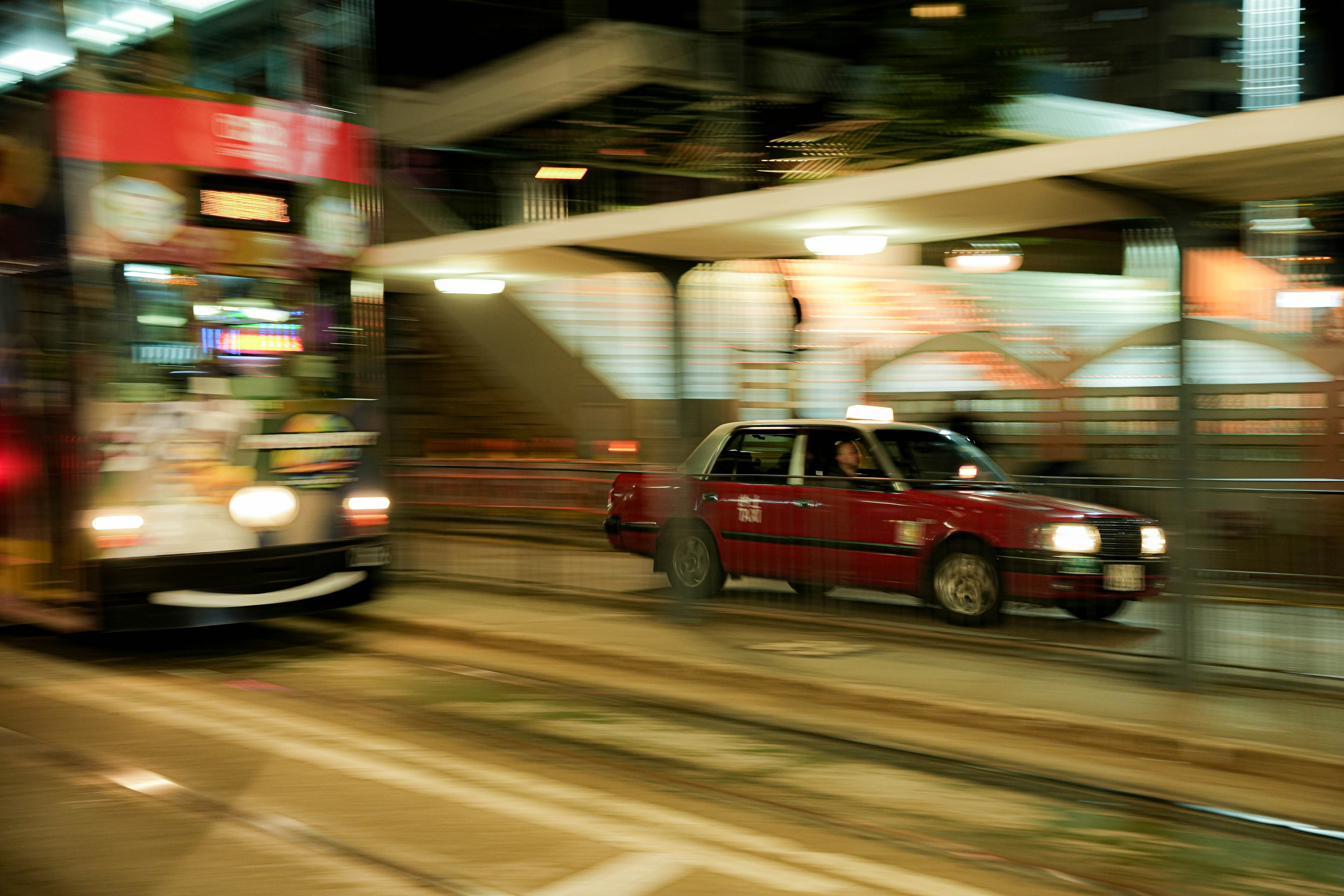 Midnight City Run: Red Taxi in Motion