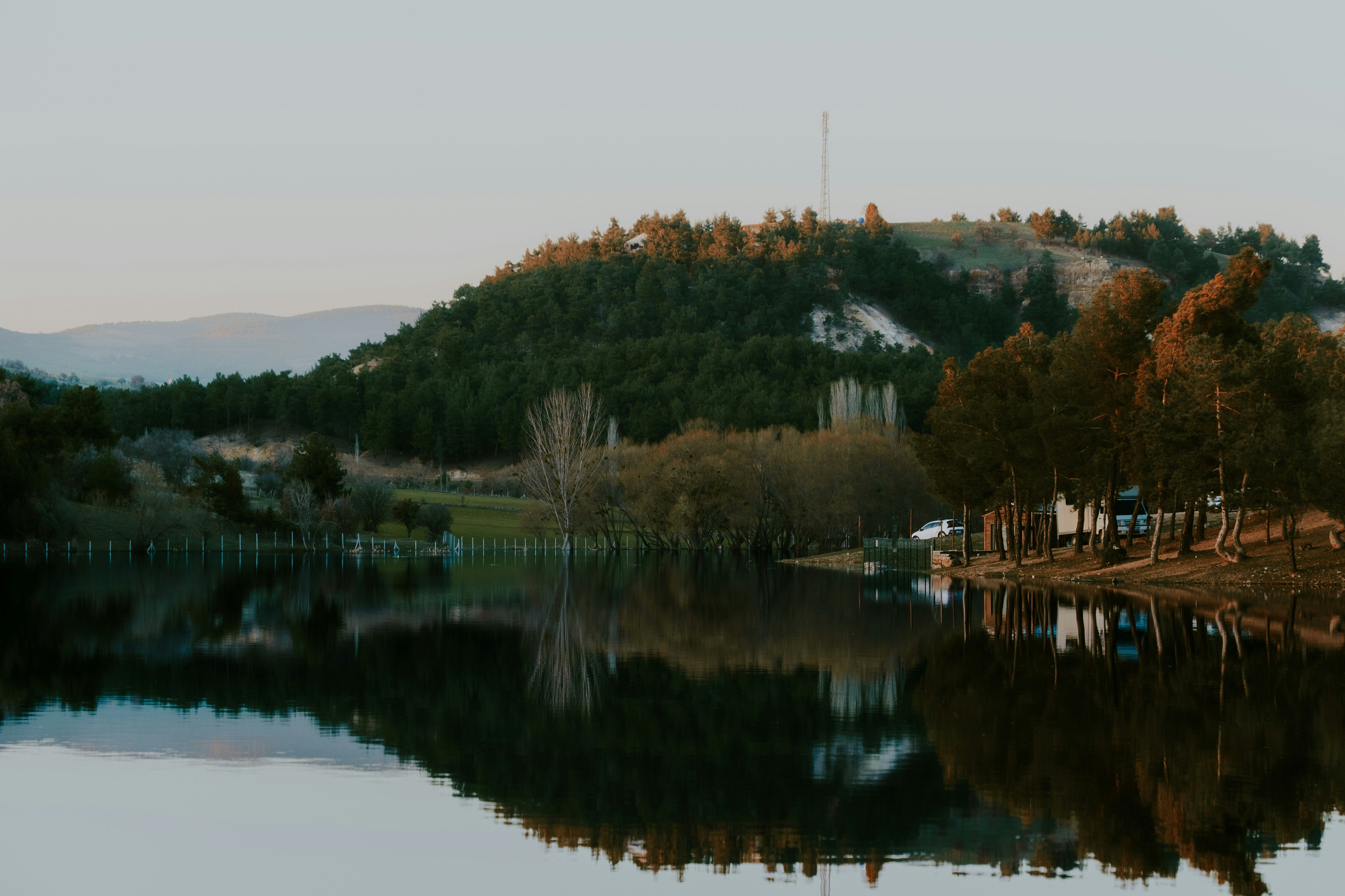 Mirror Lake at Dusk: A Crest of Pine and Still Water