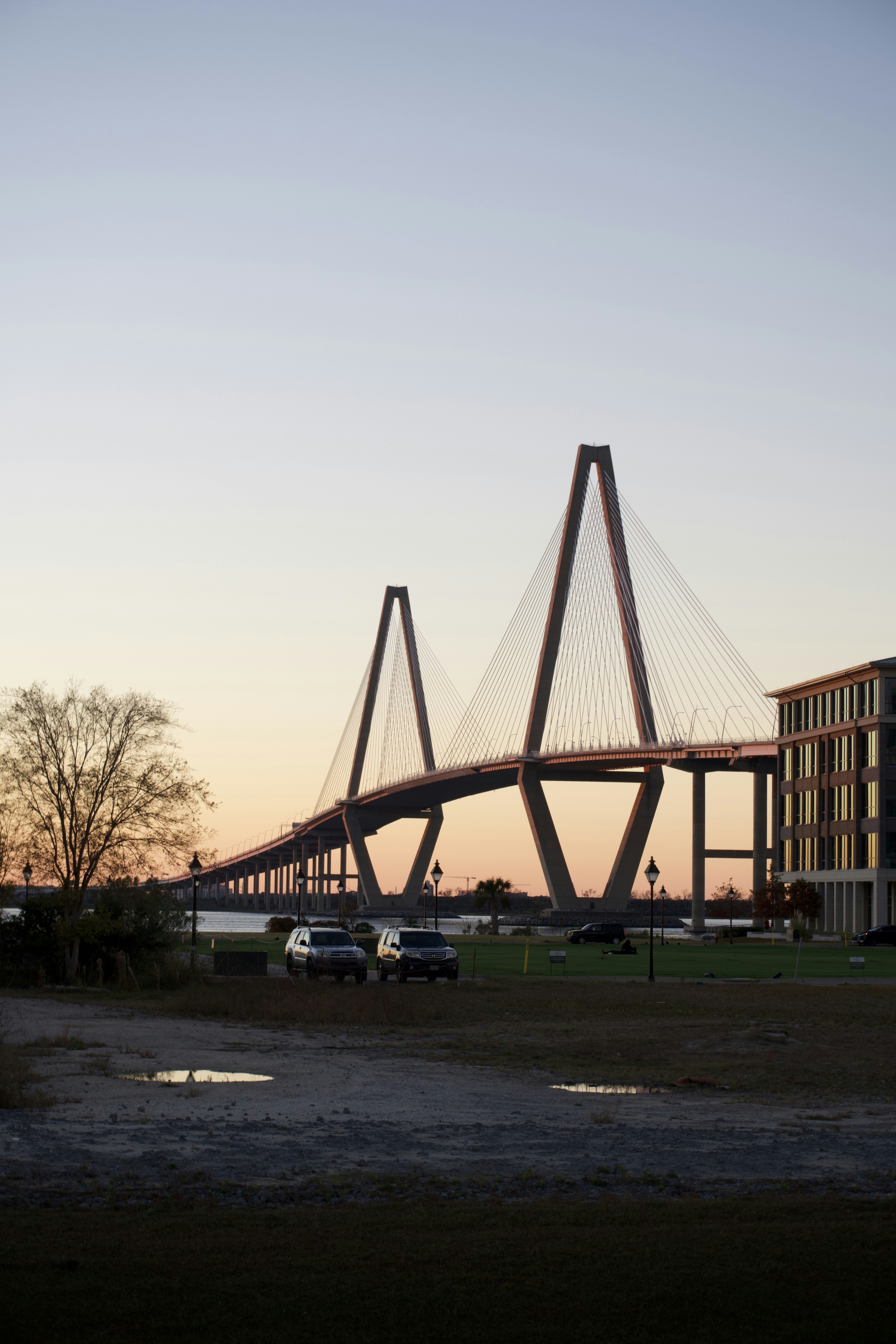 Cable-stayed Bridge Rise at Dusk