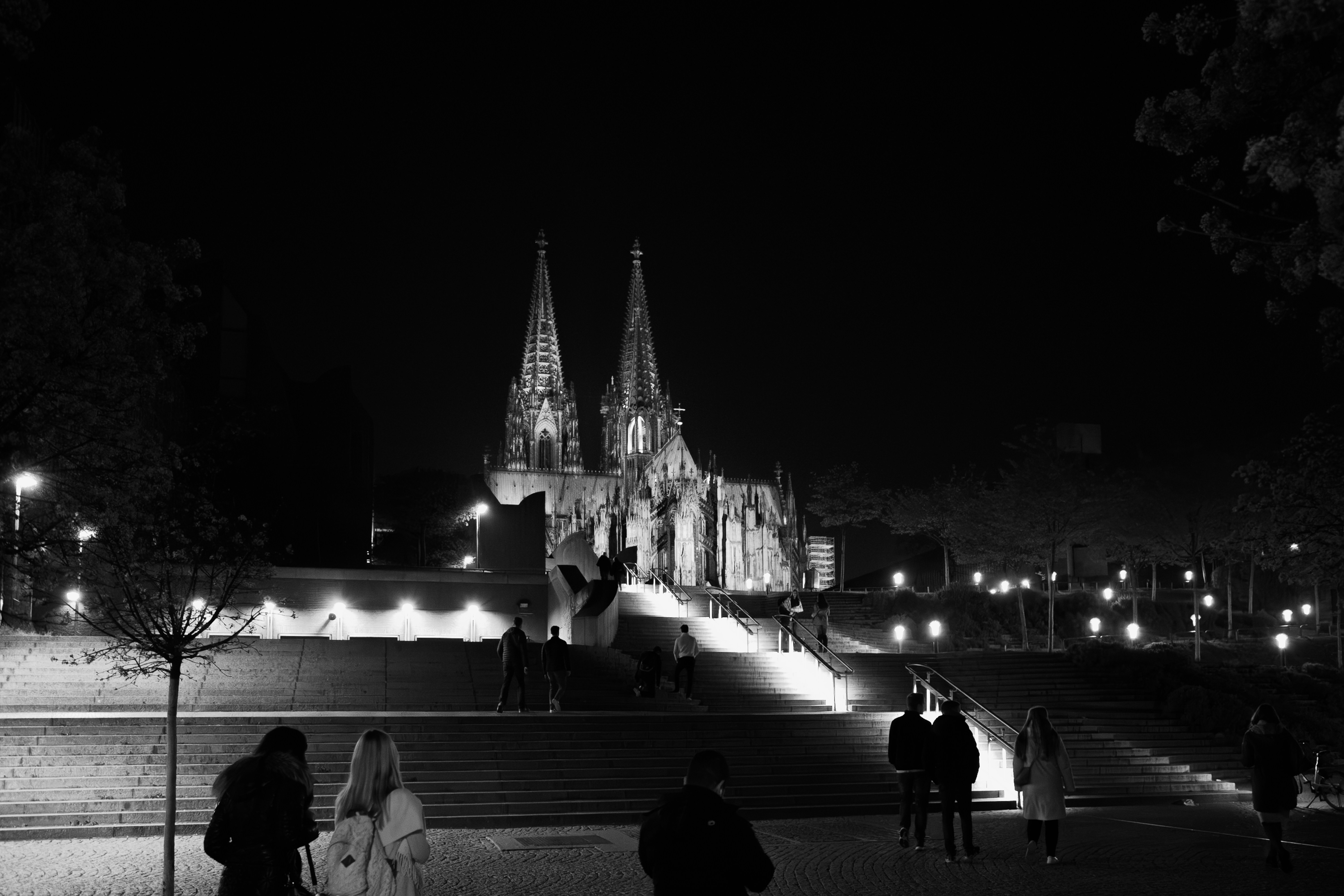 Gothic Cathedral at Night: Steps to Starlit Silence