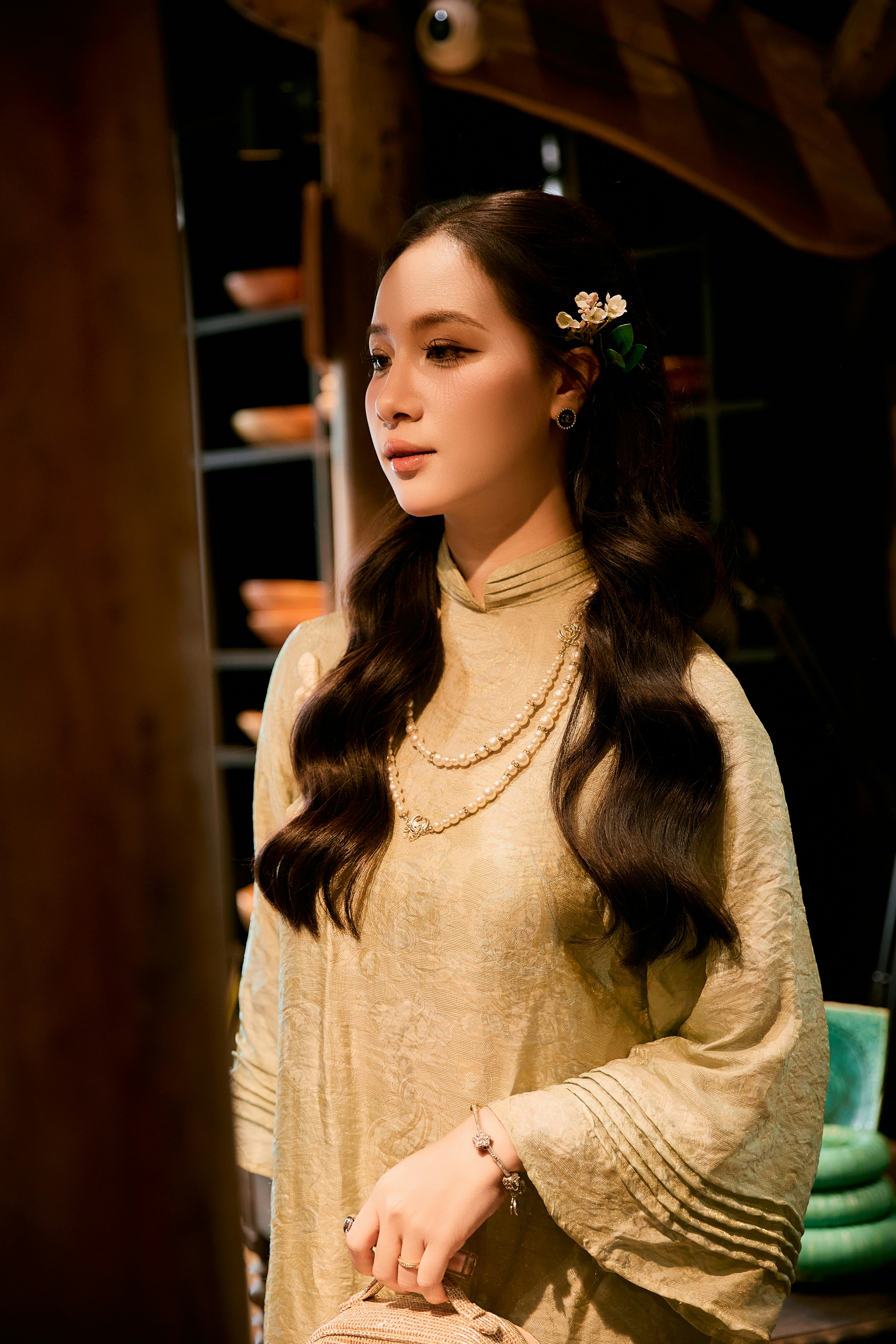 Elegance in Silk: A Lunar-Glow Portrait