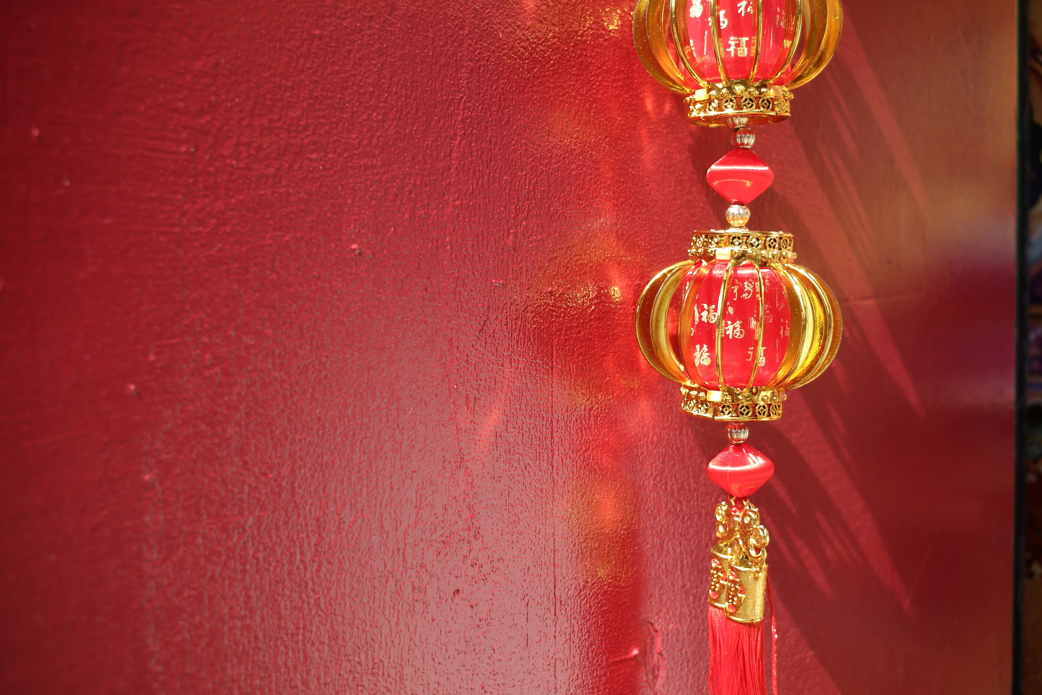 Red Lanterns on a Velvet Red Backdrop