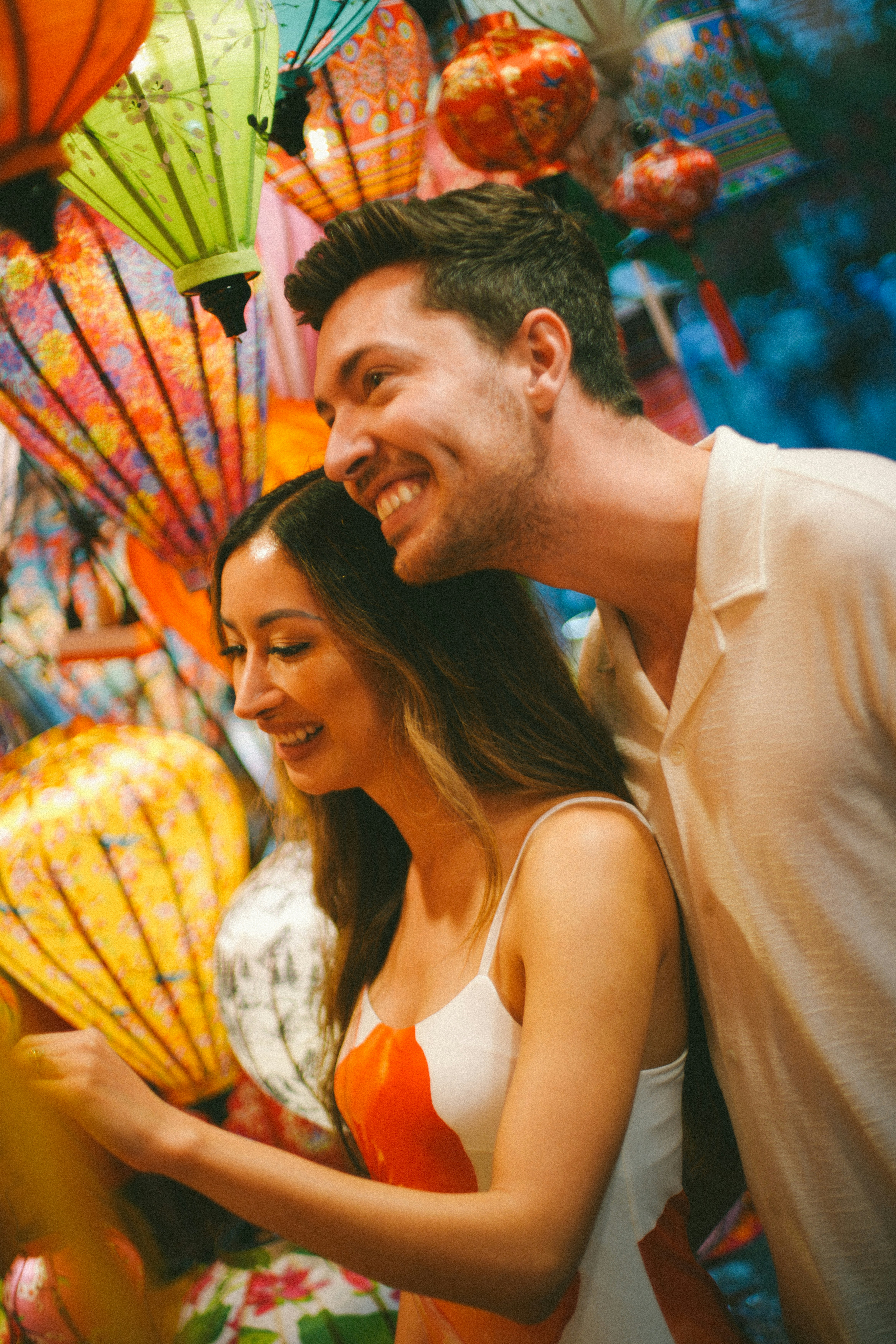 Joy Among Lanterns: A Moment at the Colorful Market