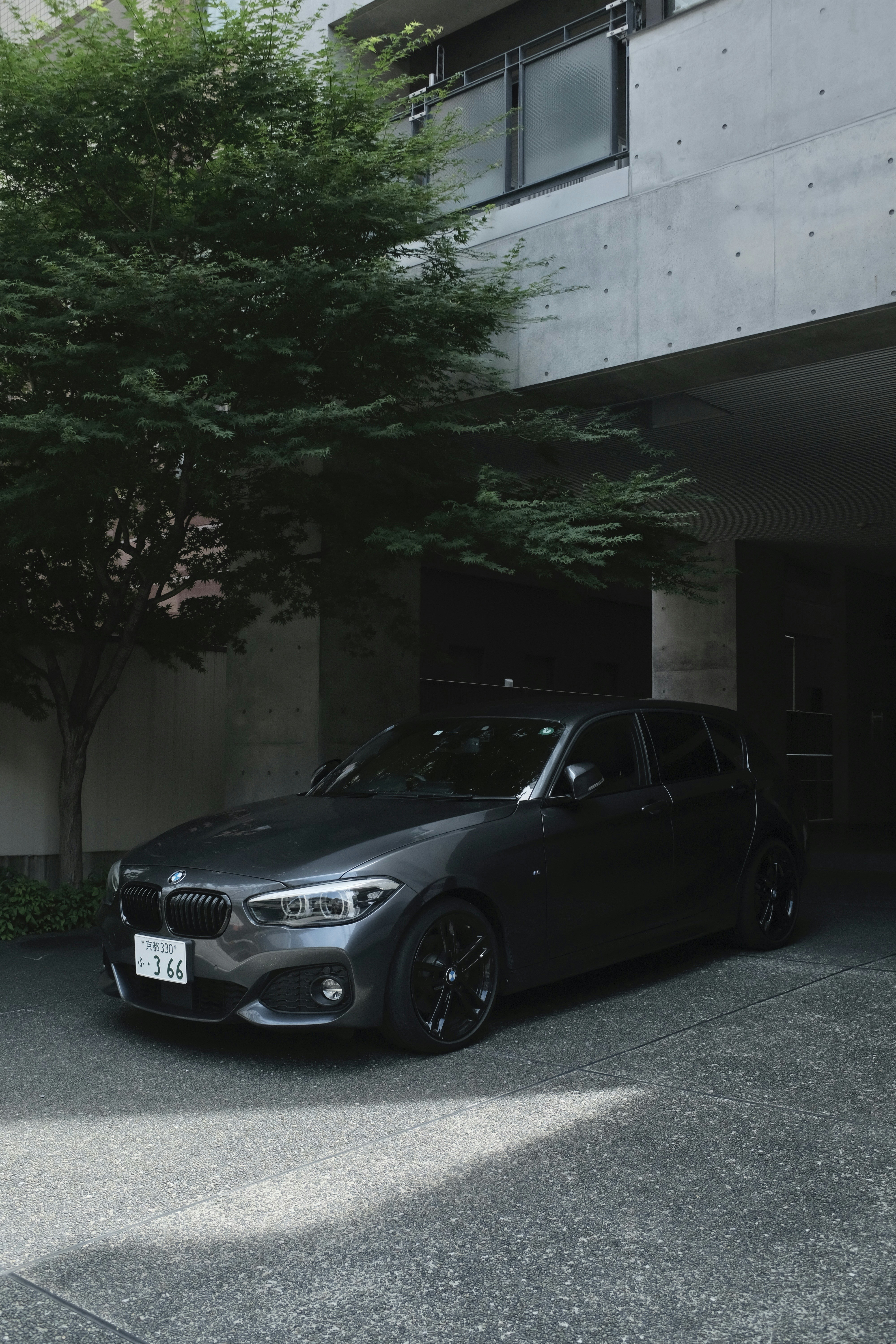 Midnight Pose: a Compact Sedan Anchored beneath Urban Concrete