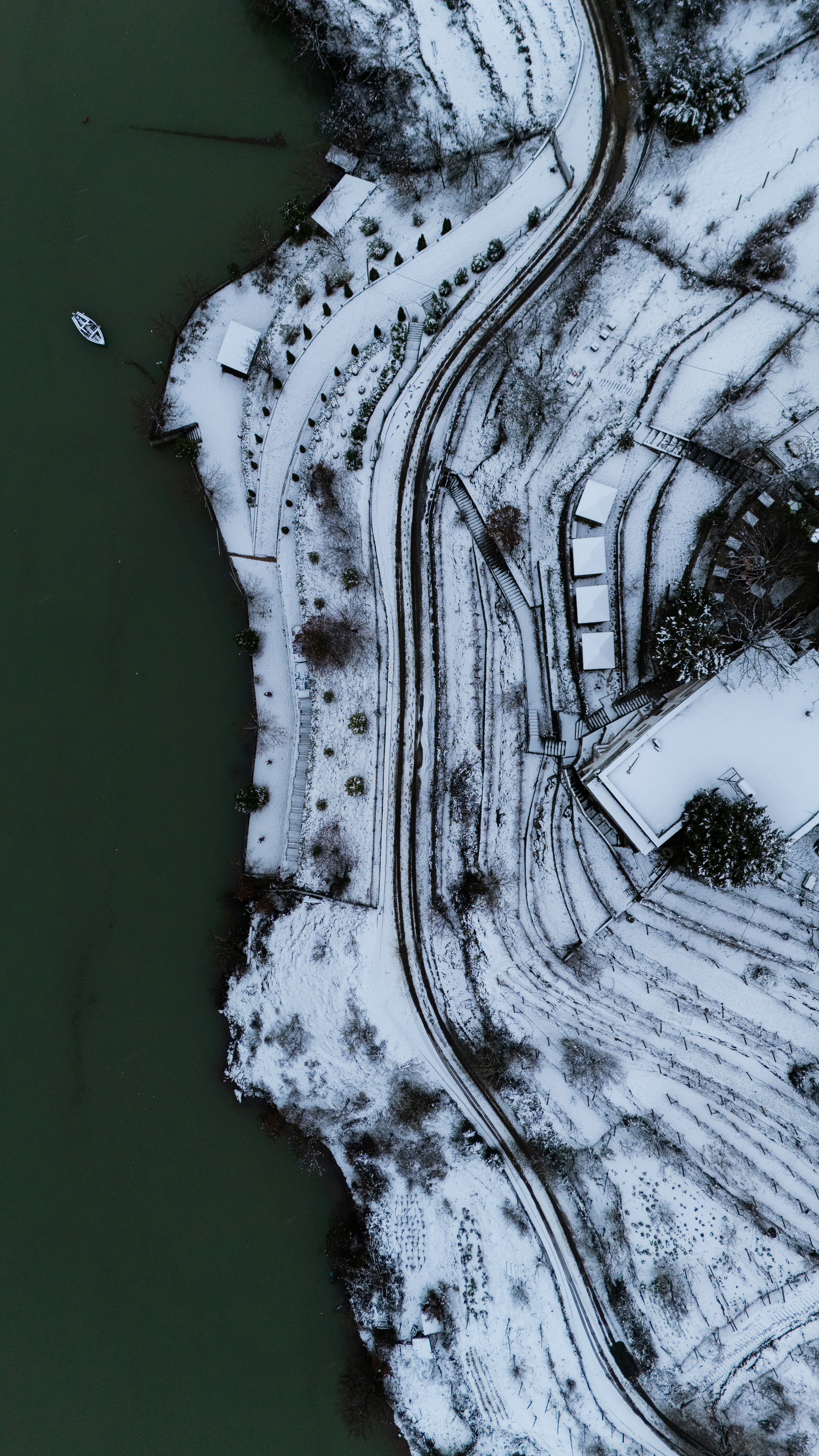 Snowbound Switchbacks Along the Icy River