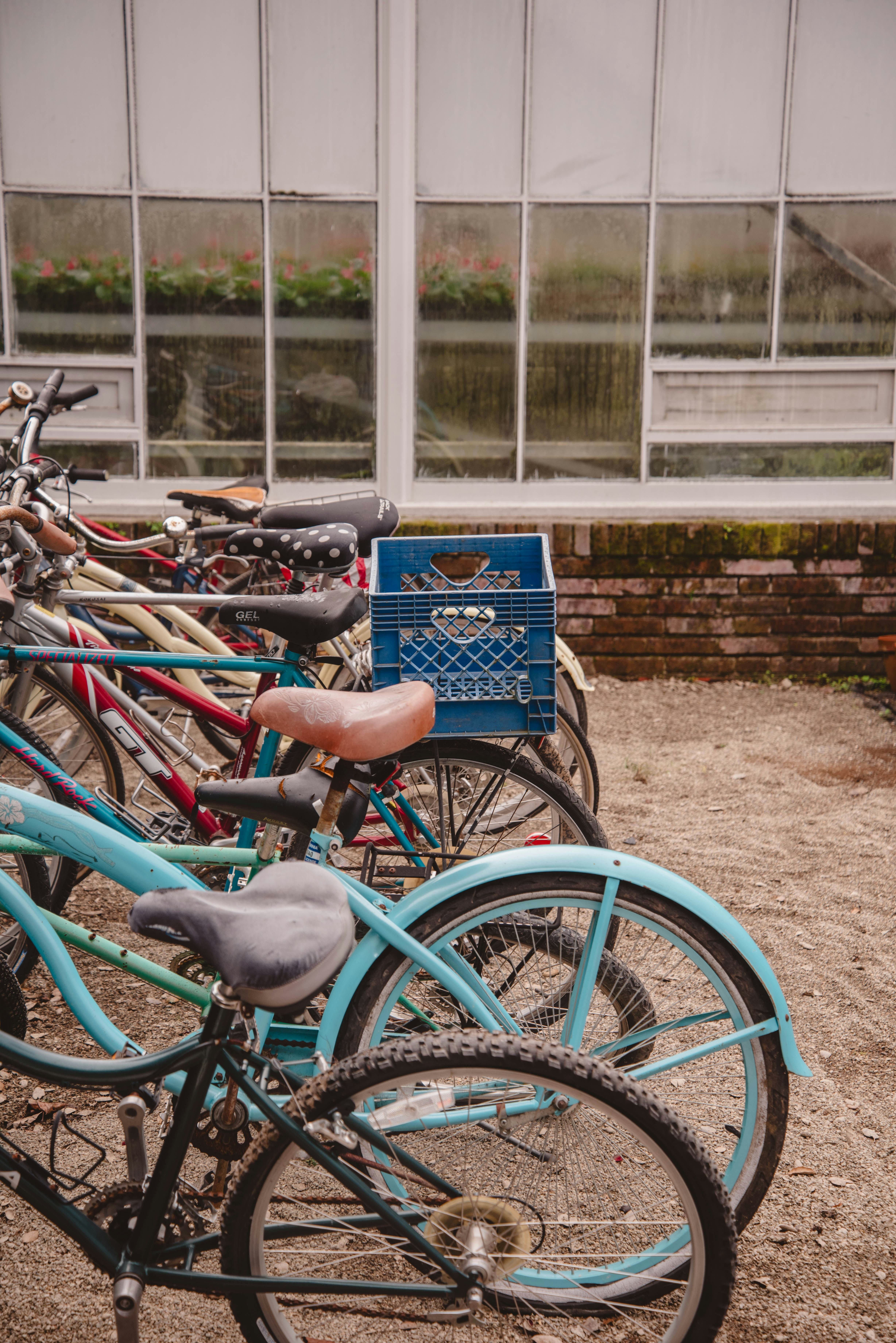 Pastel Bikes in a Quiet Courtyard