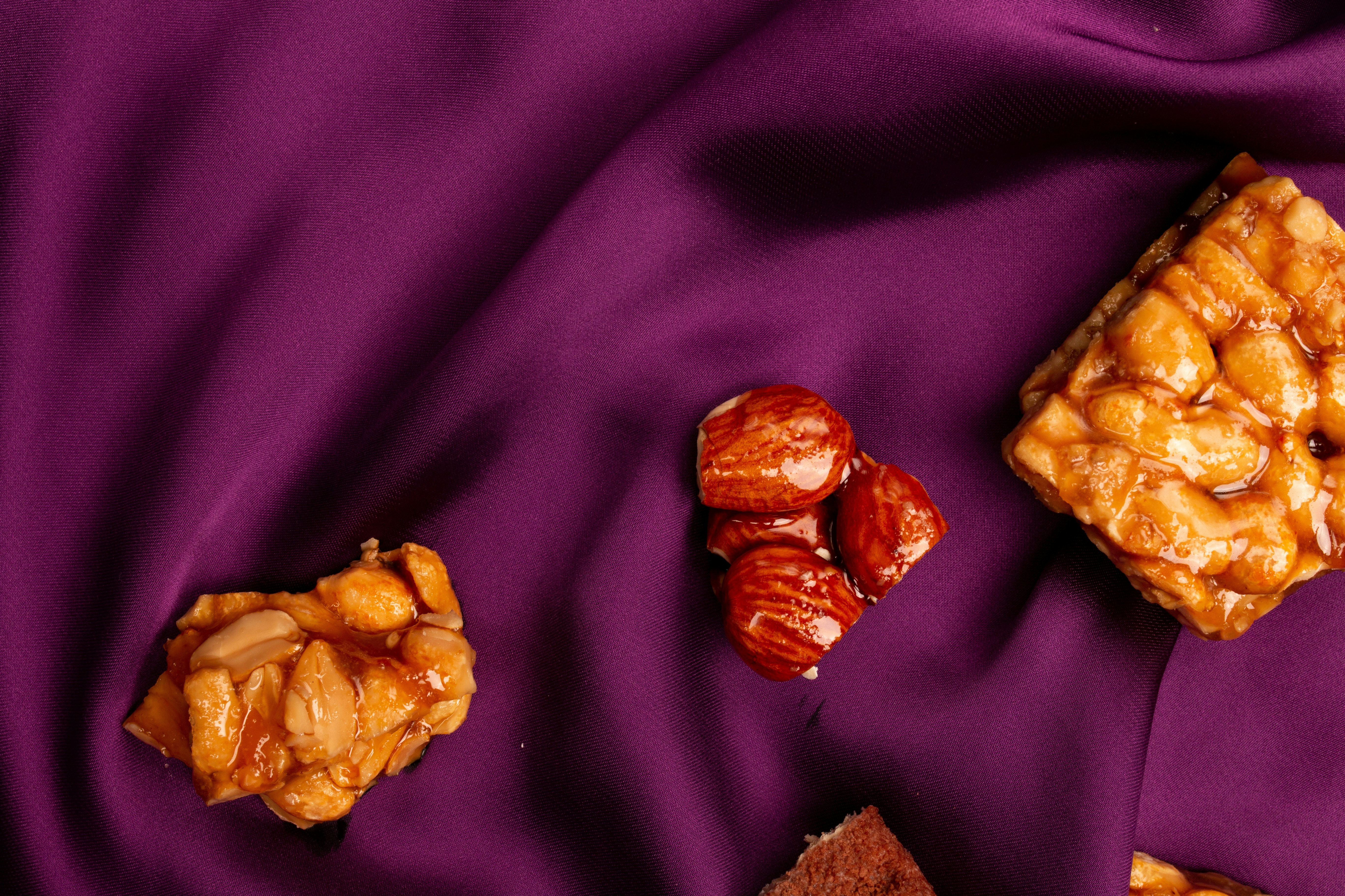 Almonds and Walnut Clusters on Velvet Violet