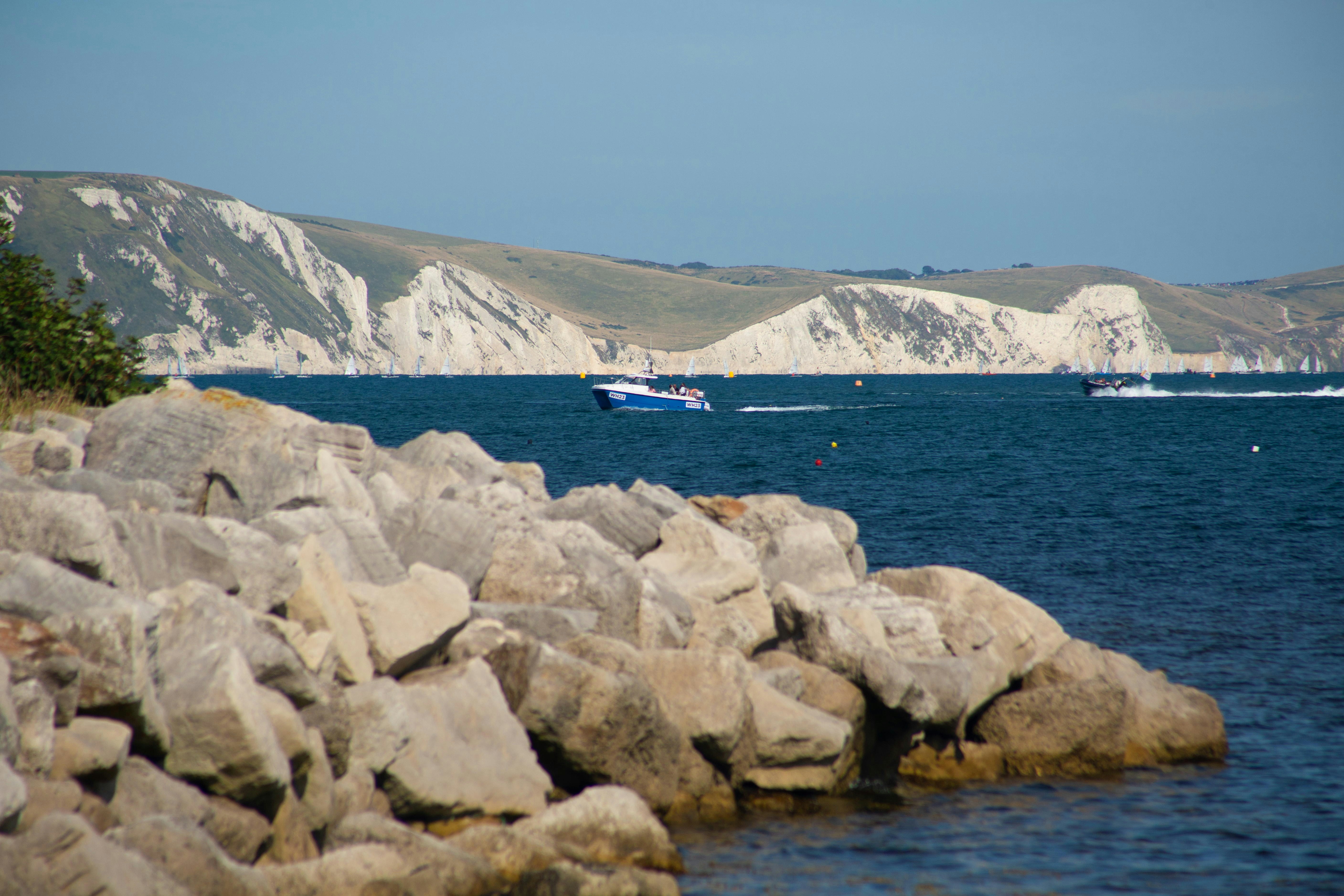Rocky Breakwater Framing a Sea Path