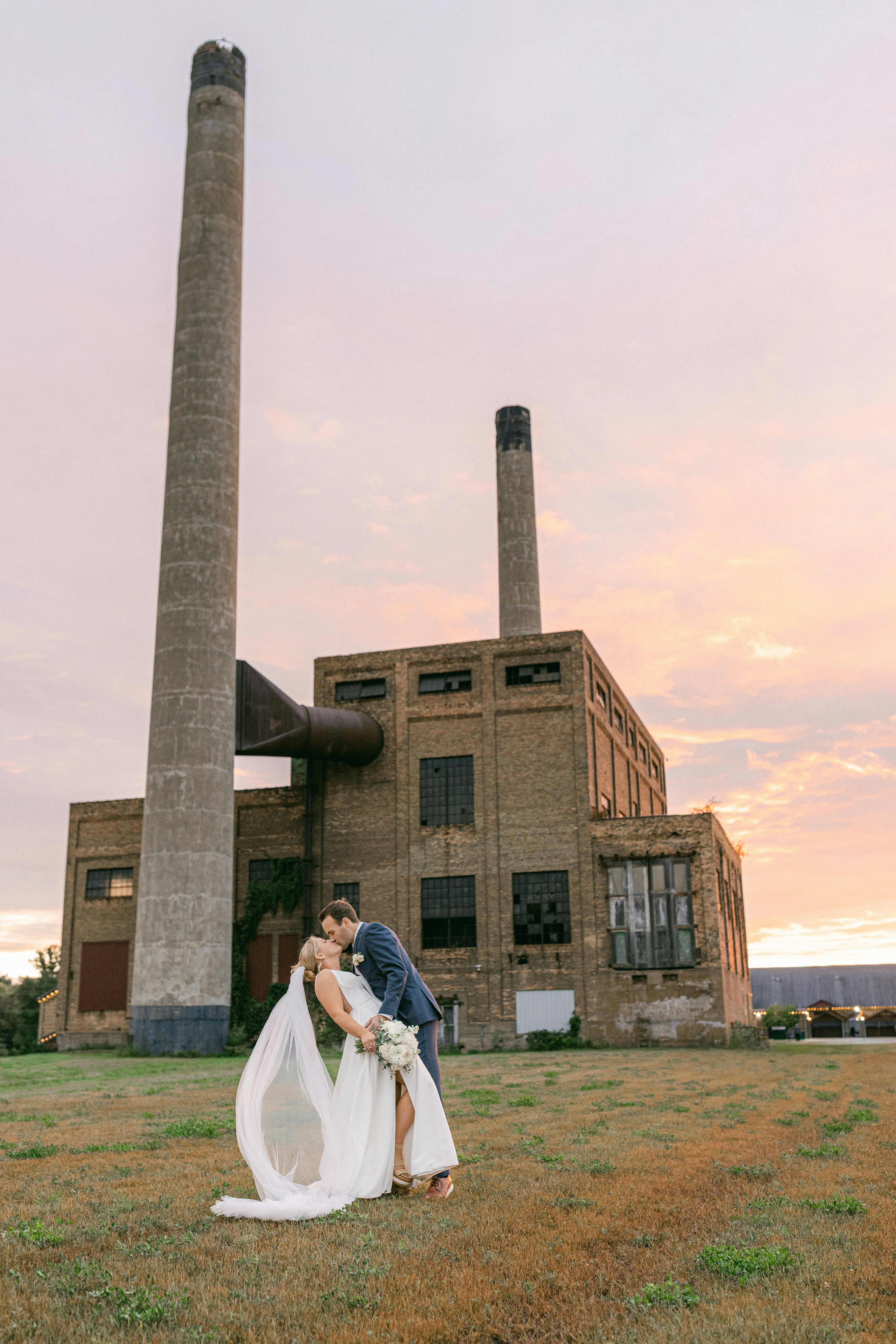 Dusty Sunrise I Do: A Bride and Groom in the Shadow of an Old Factory