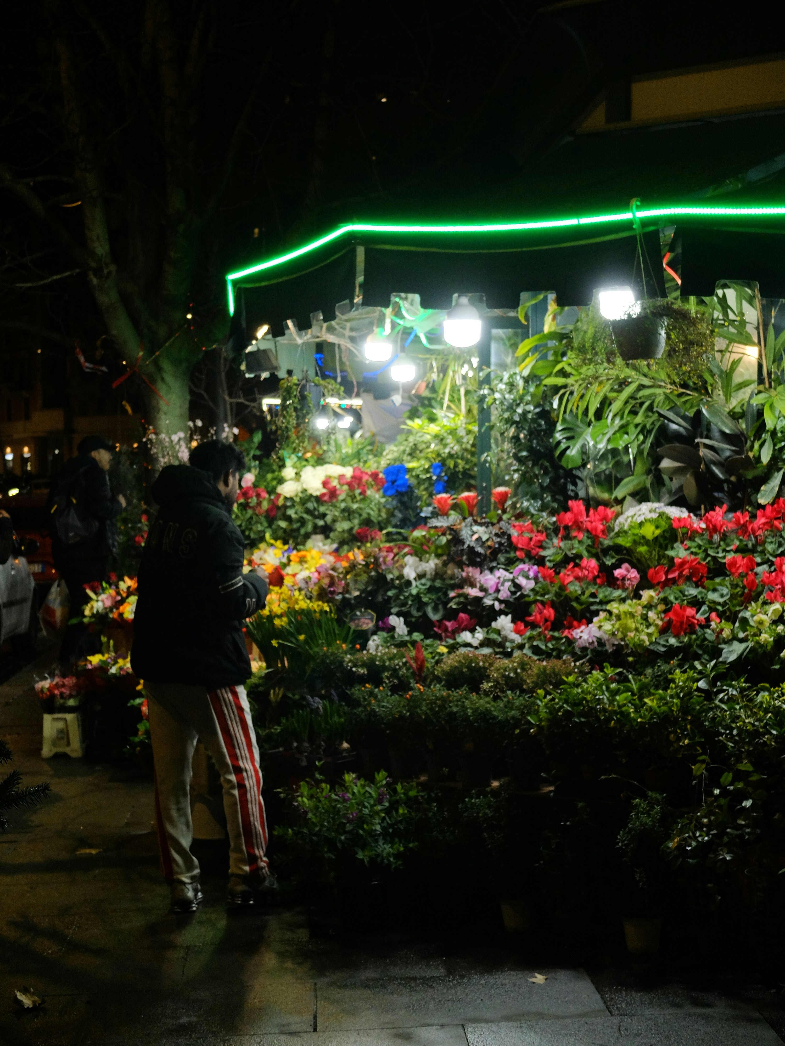 Night Bloom: Neon-Trimmed Flower Market Glow