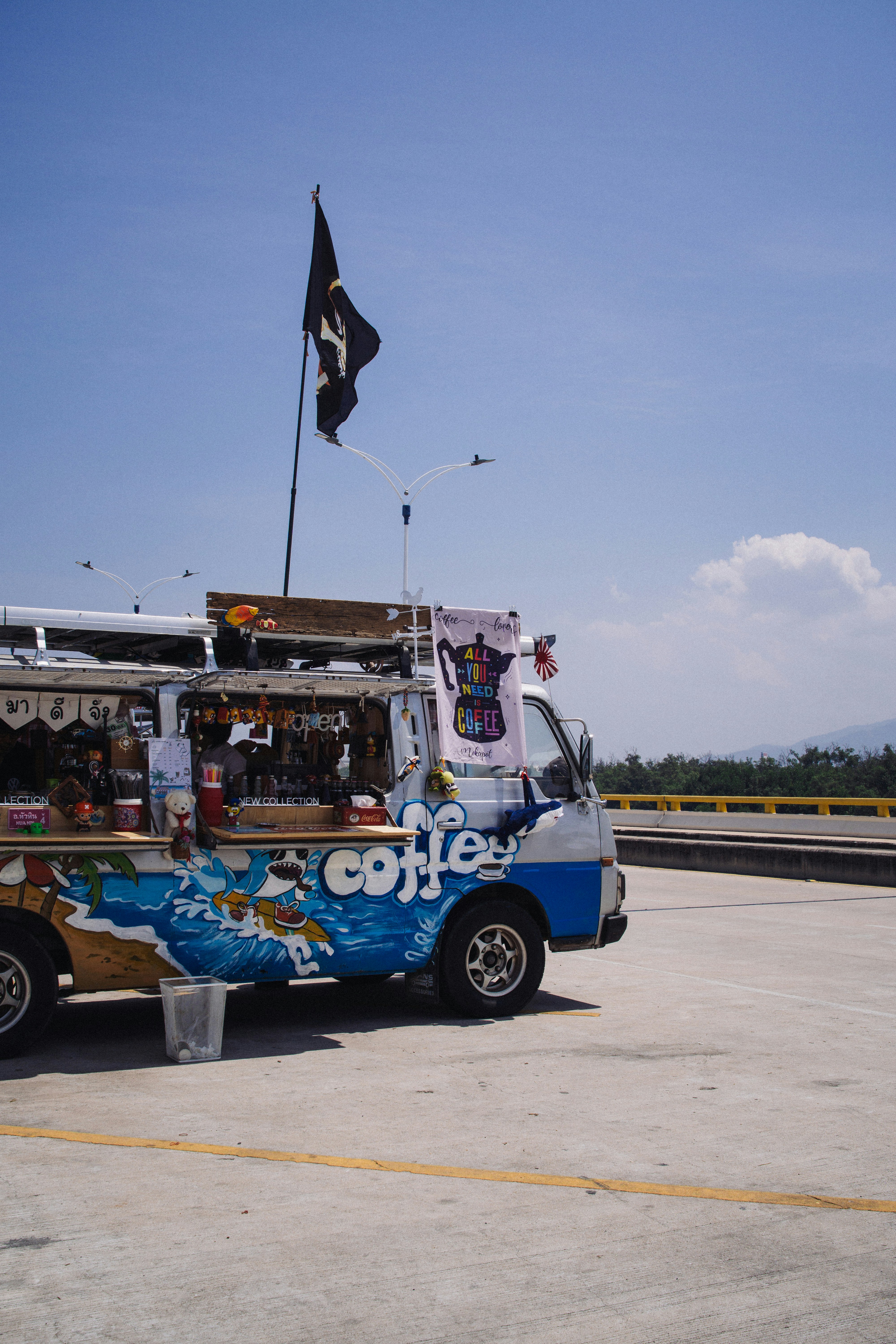 Colorful Food Truck on a Quiet Highway
