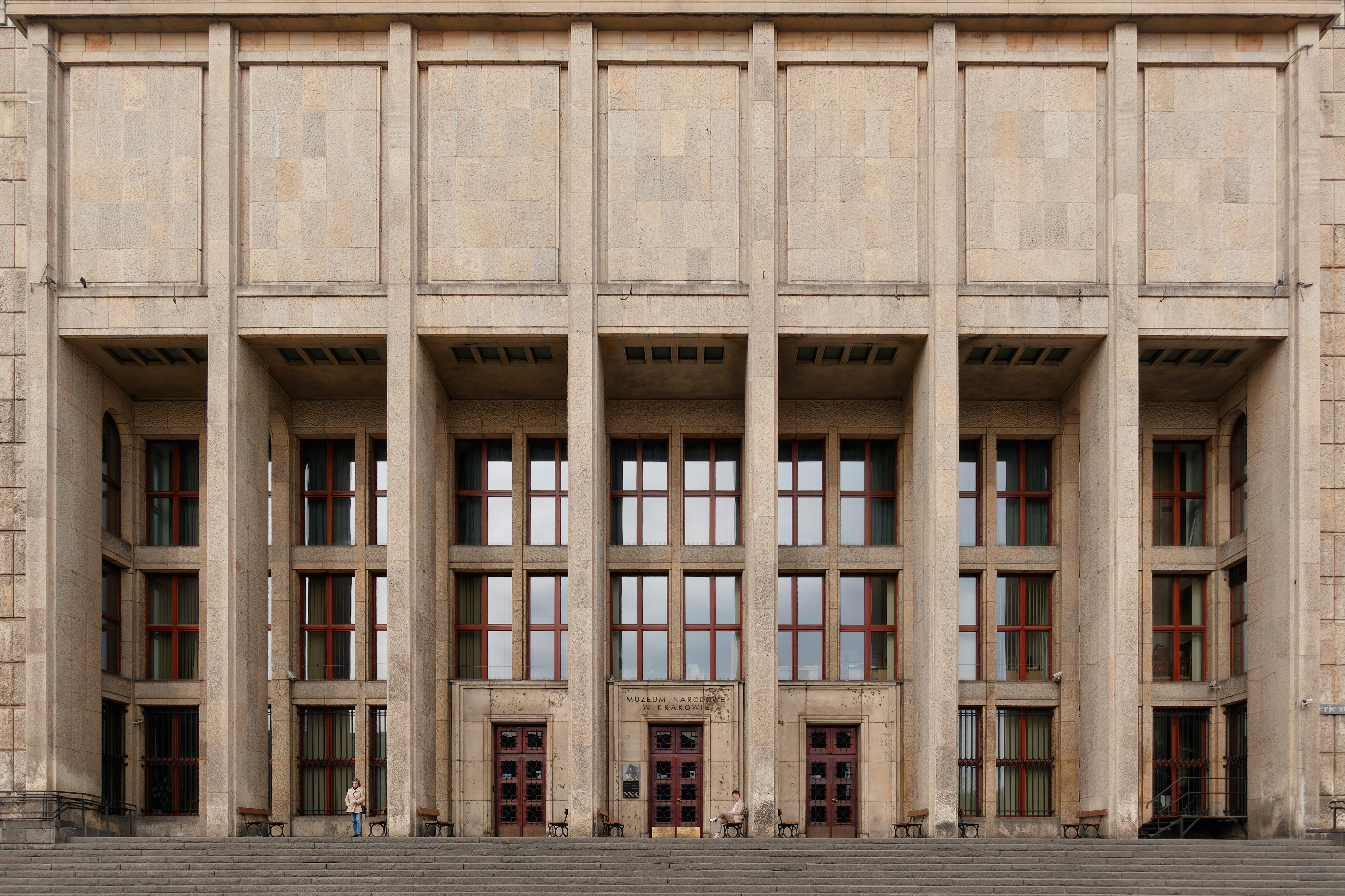 Symmetrical Facade of a Classical Building with Central Doors