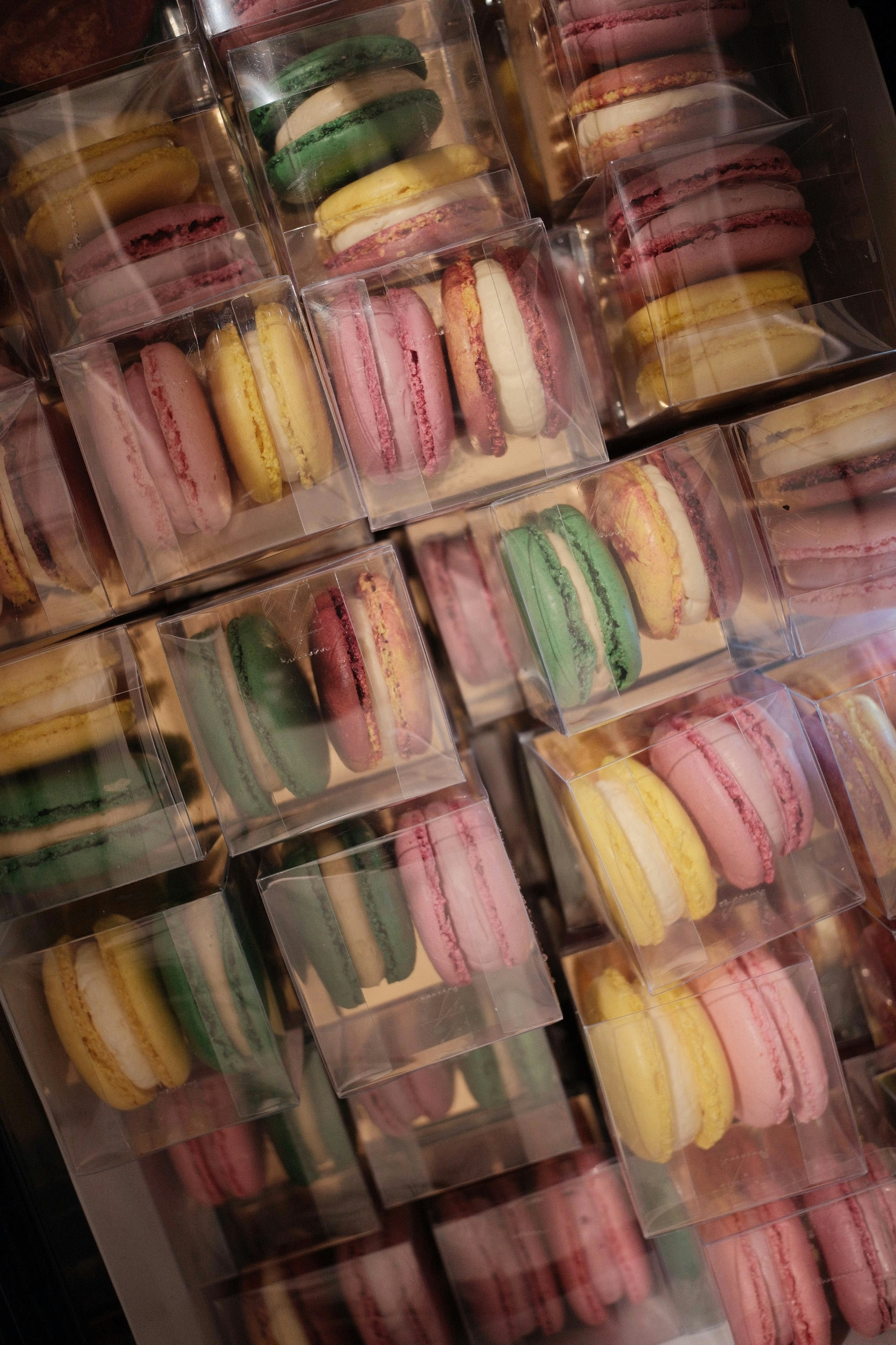 Rainbow Rows: Assorted Macarons in Clear Boxes