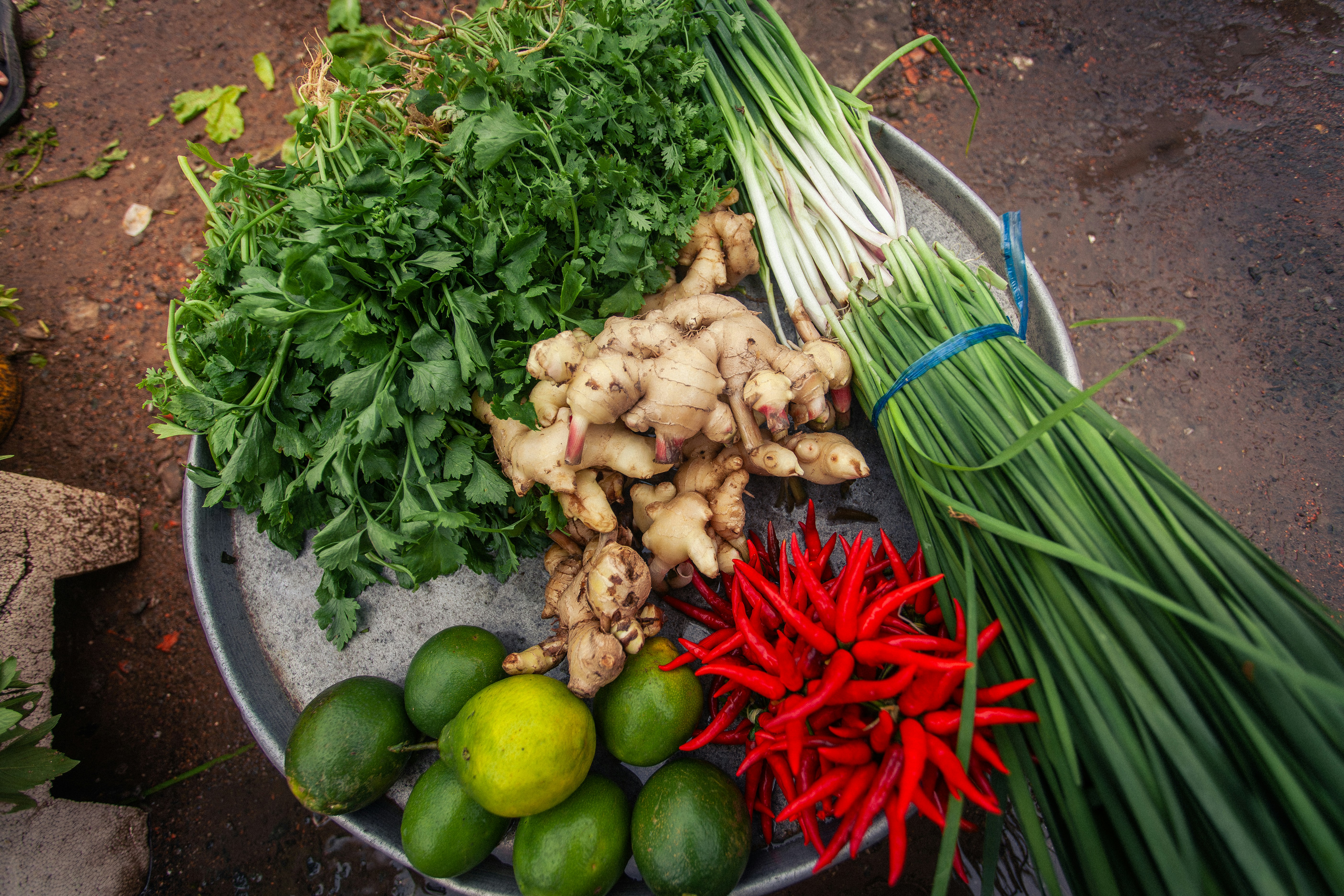 Harvest Palette: Ginger, Chili, and Citrus on a Rustic Tray