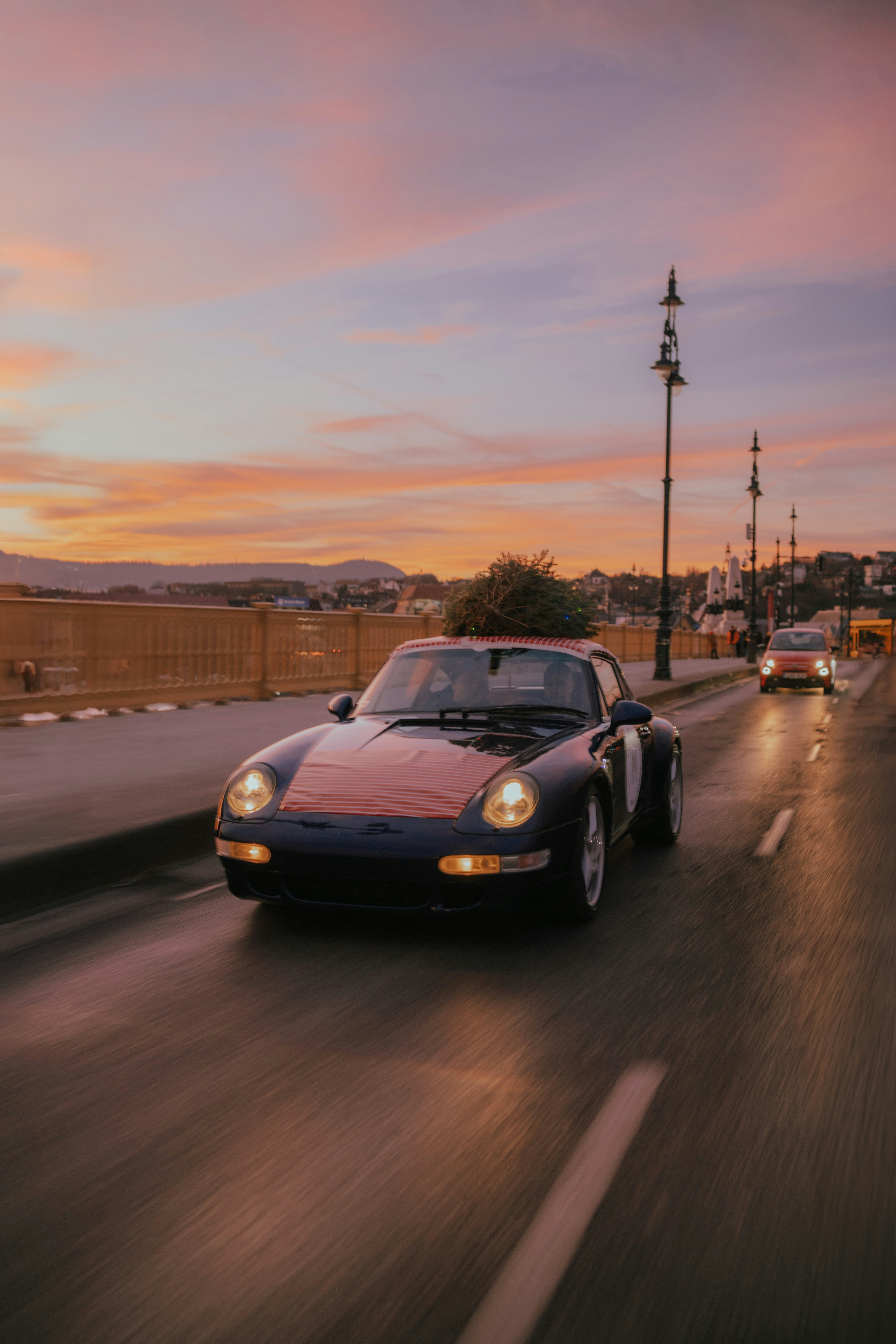 Sunset Pursuit: A Classic Porsche in Motion