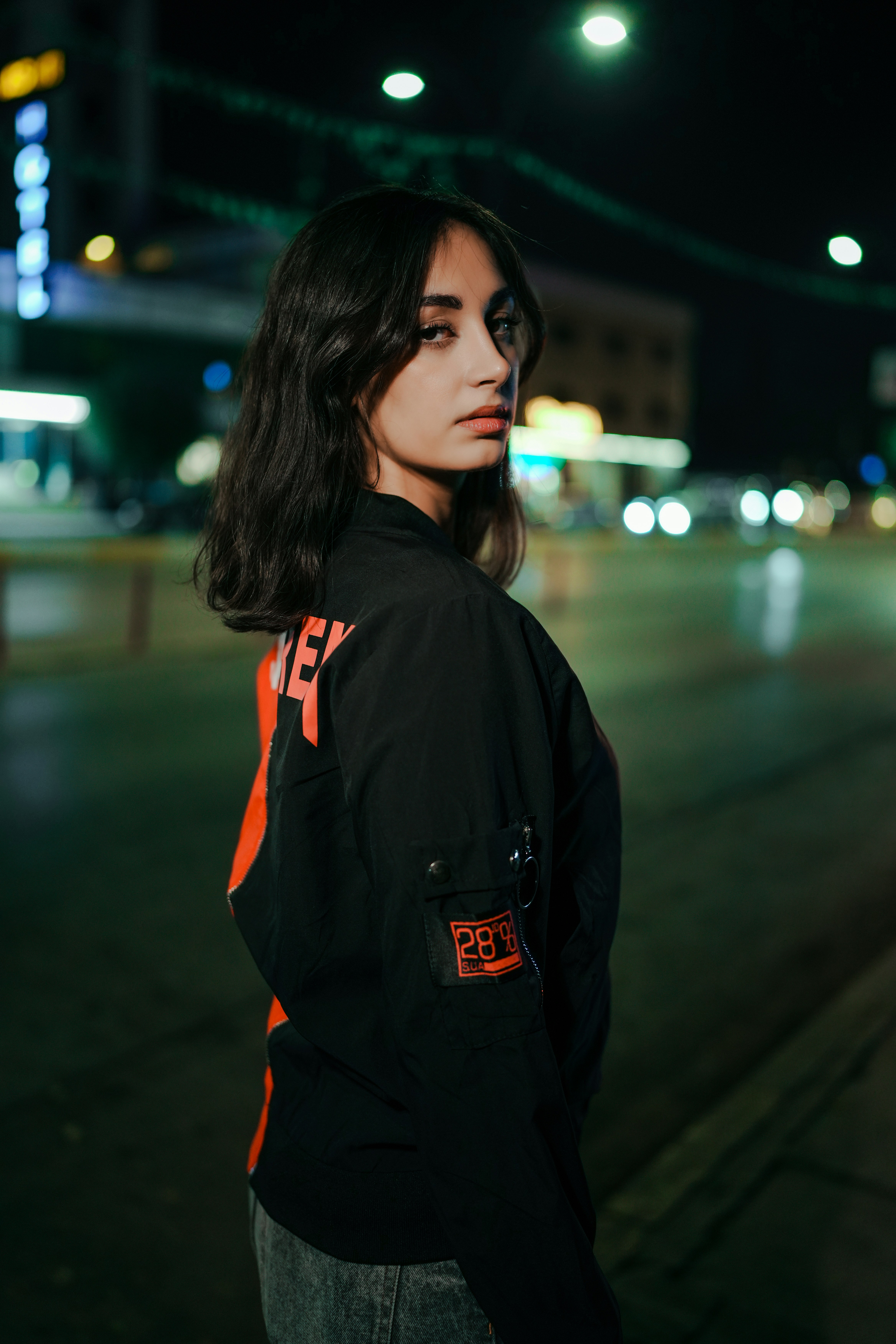 Neon-Glazed Portrait: Night Street Quiet in Focus