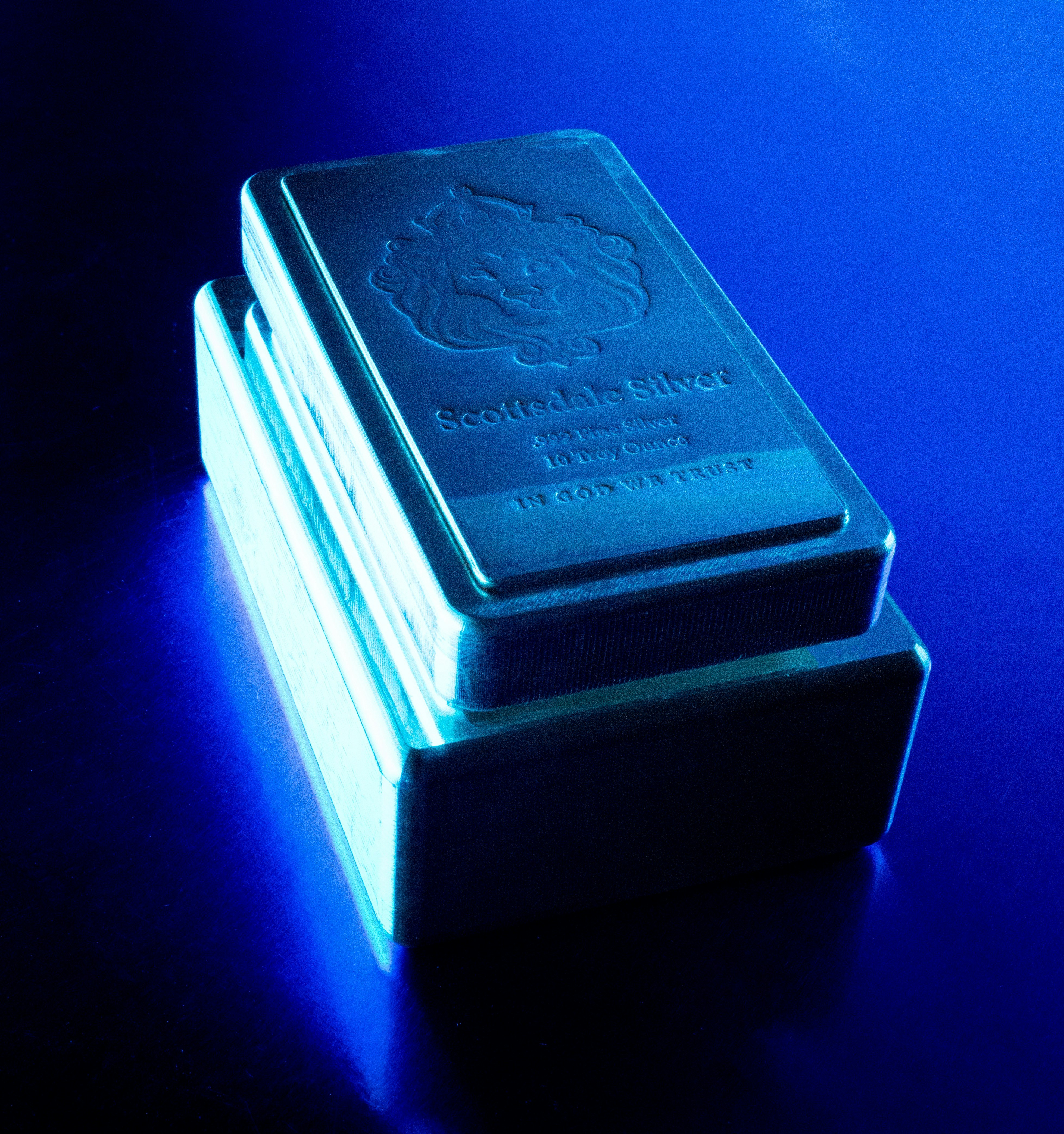 Azurite Forge: A Silver Ingot Under Neon Light