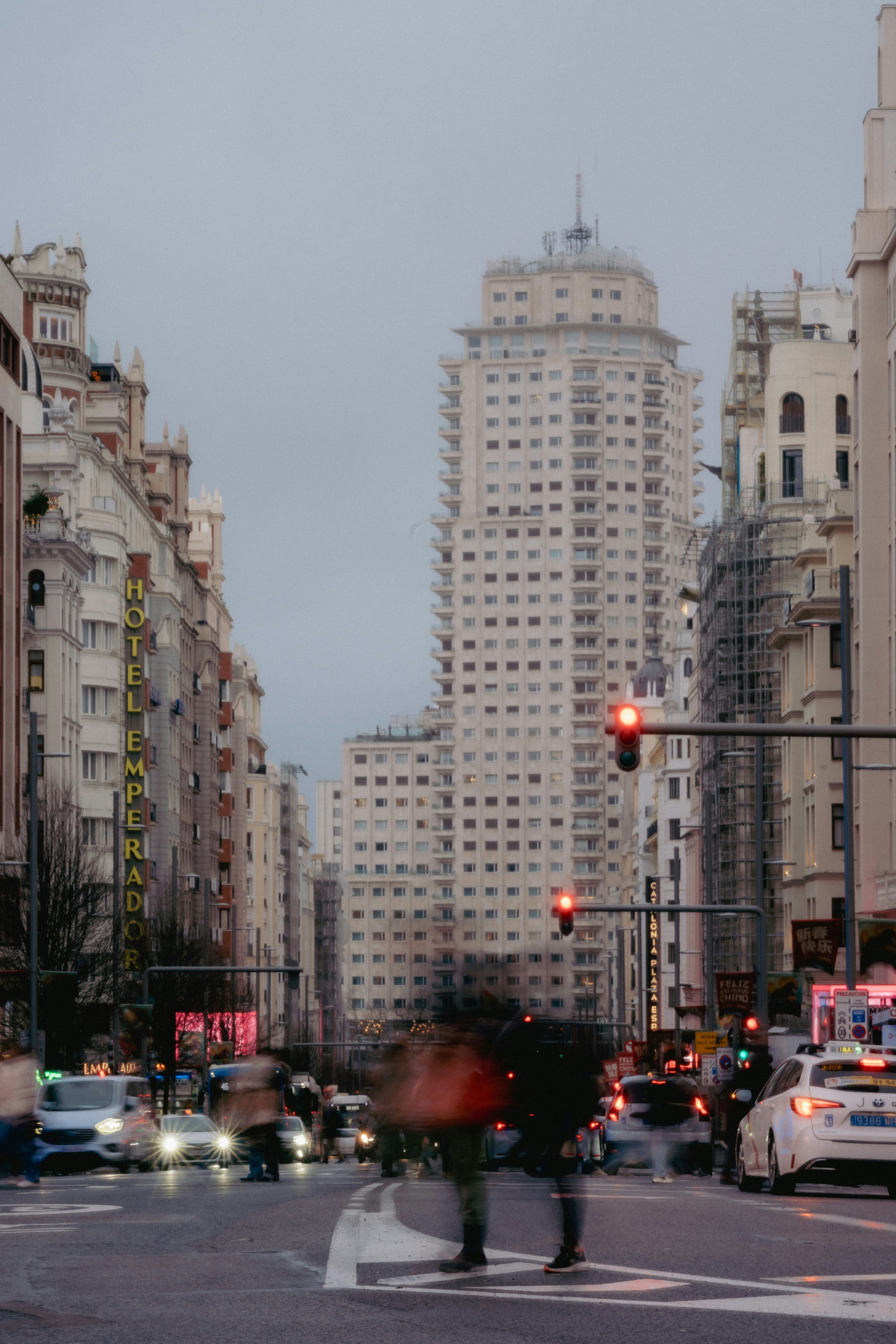 Urban Confluence: City Street in Motion with Leaning Toward the Centerline