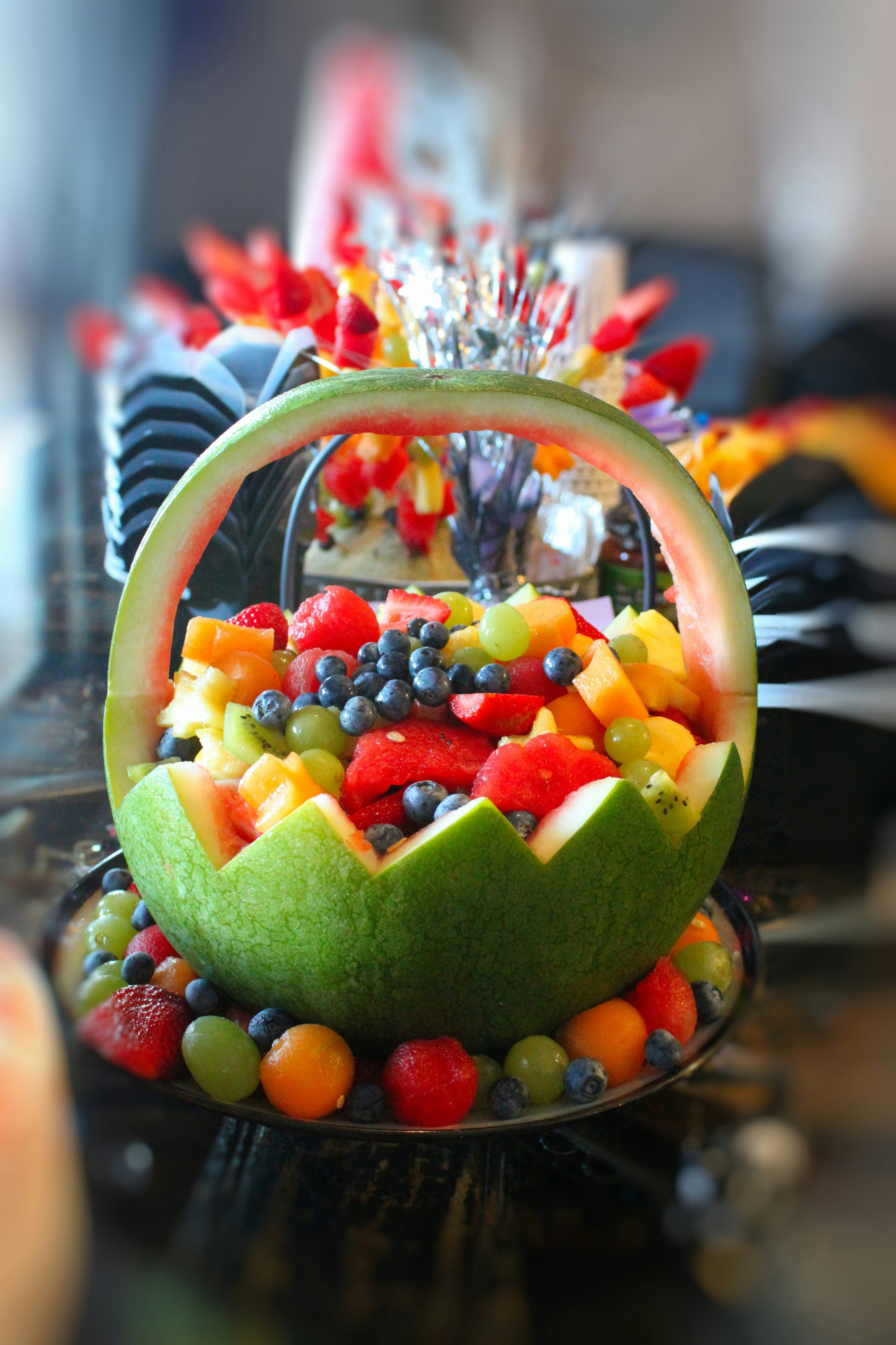 Fruit Basket Ode: A Carved Watermelon Vessel Brimming with Color