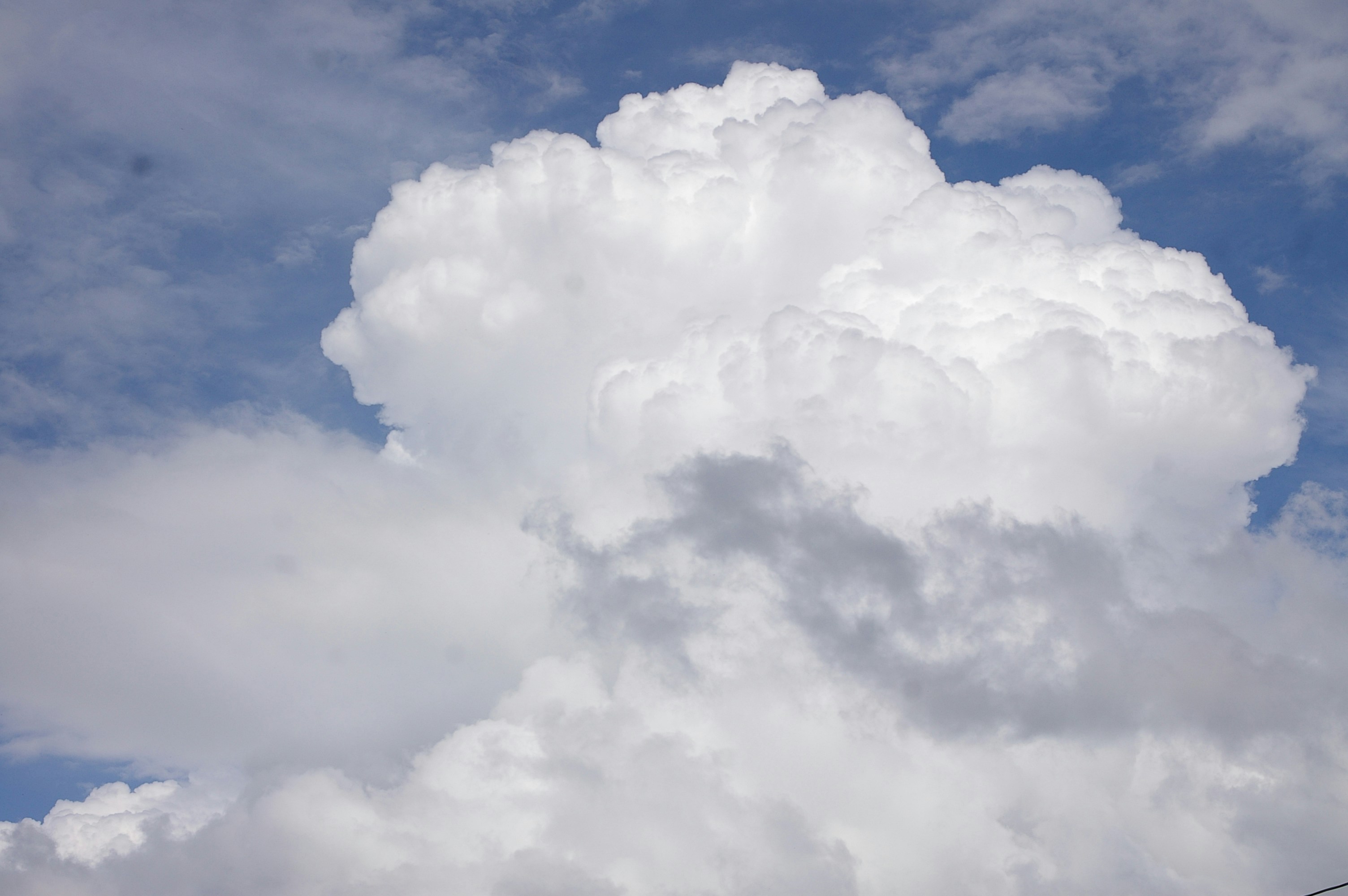 Fluffy white clouds against a blue sky
