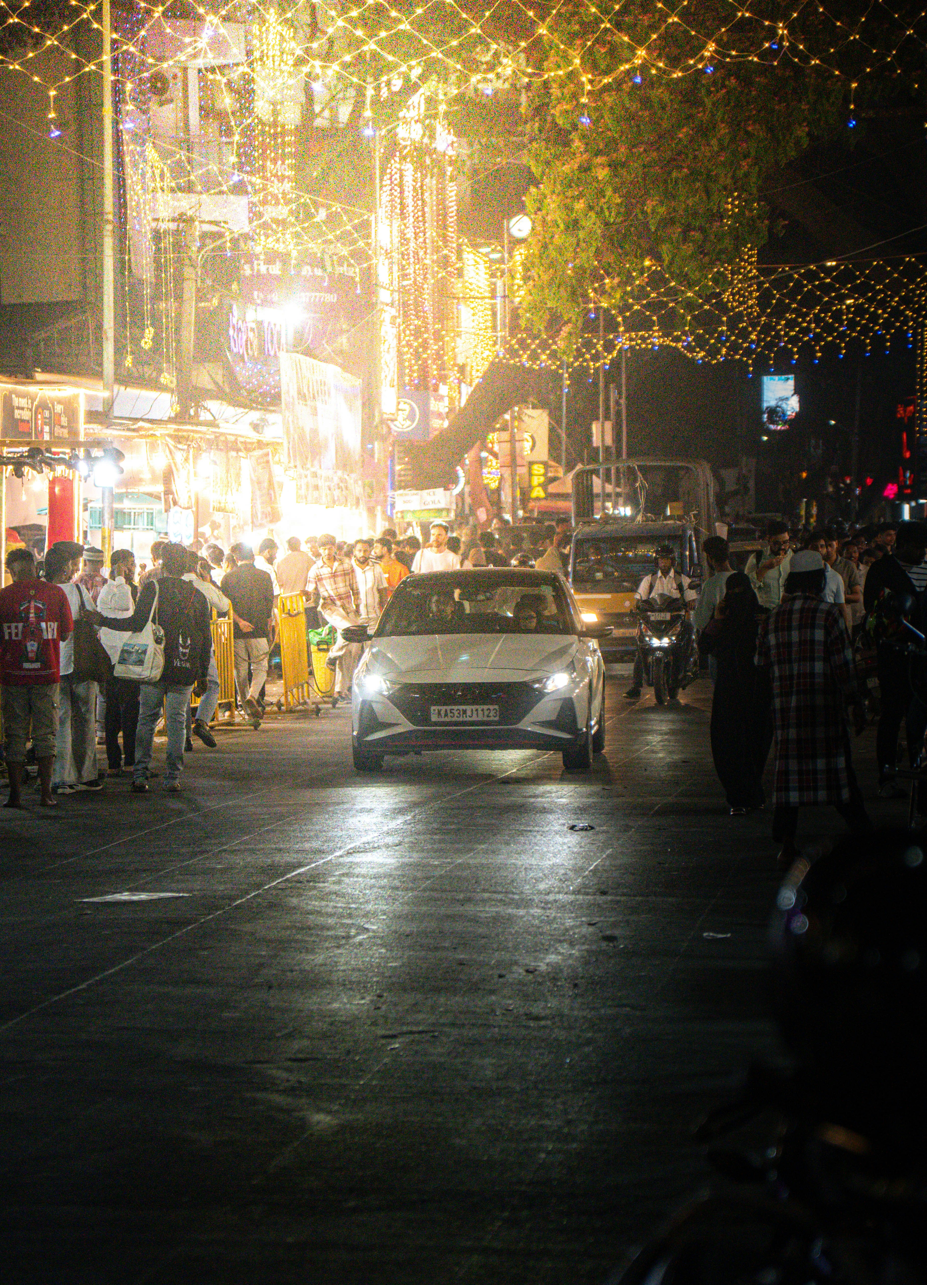 Street Pulse: Neon Night Parade and Car in the City