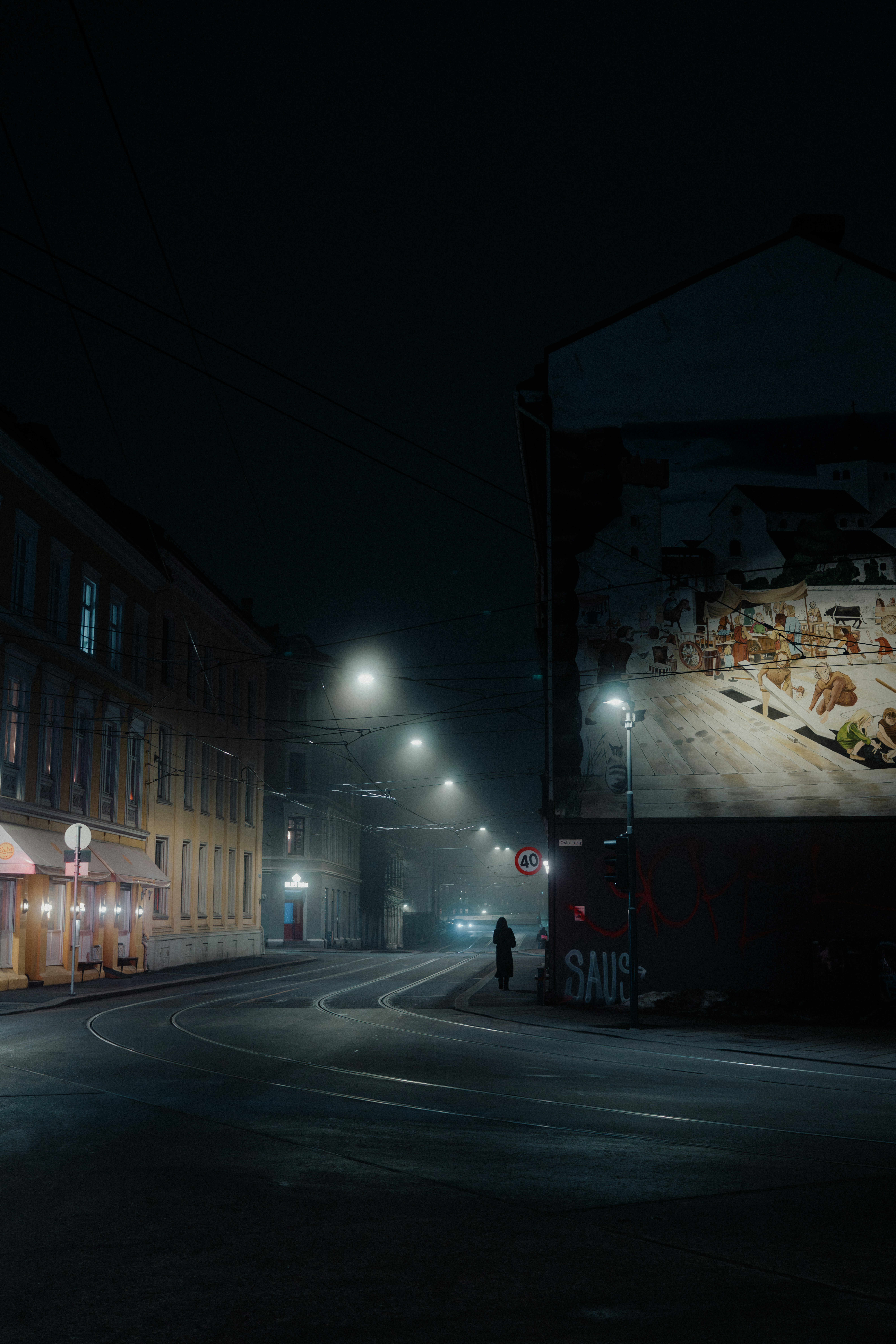 Neon Quiet on a Rainy Street