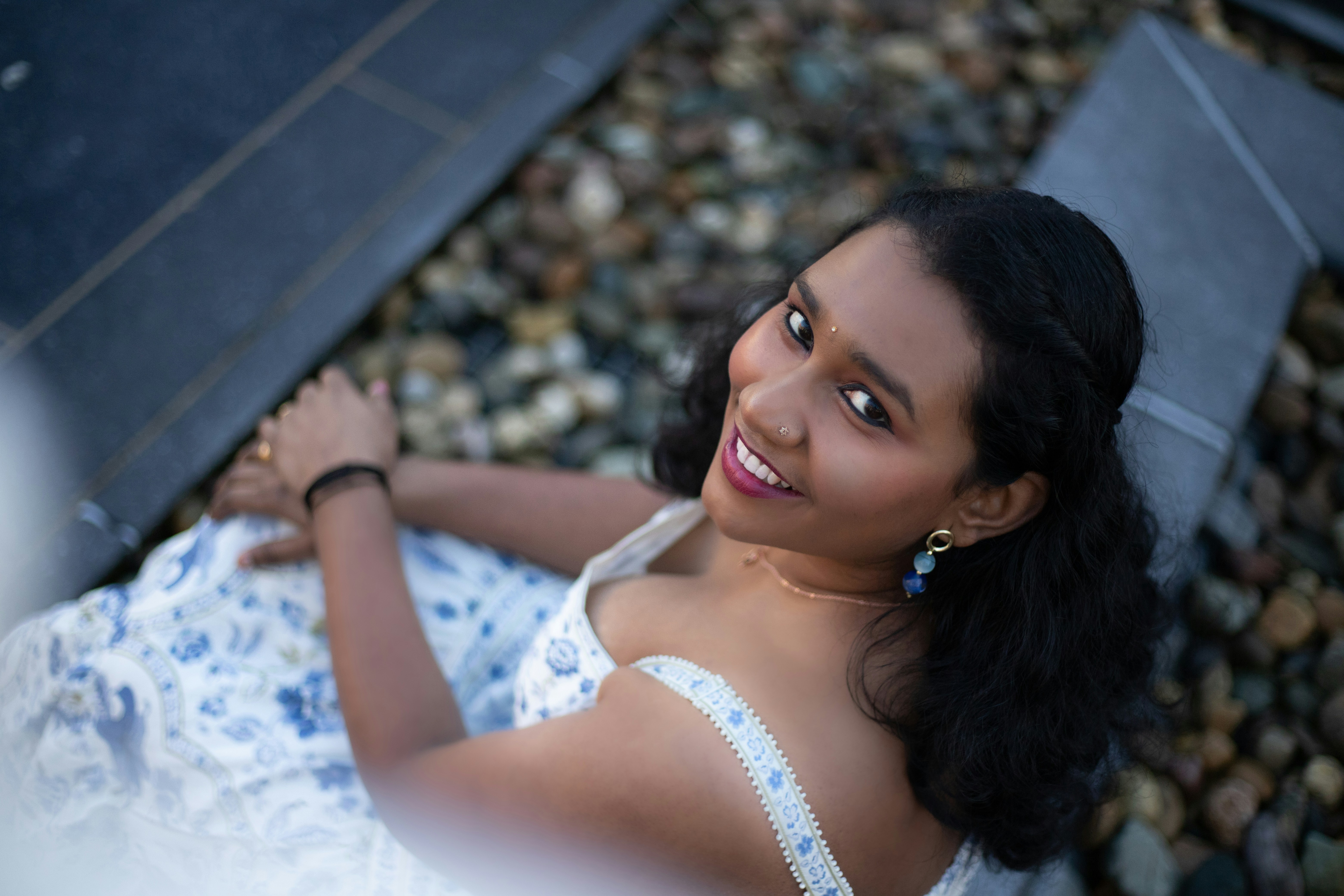 Oxidized Blue Steps: Portrait on a Ledge