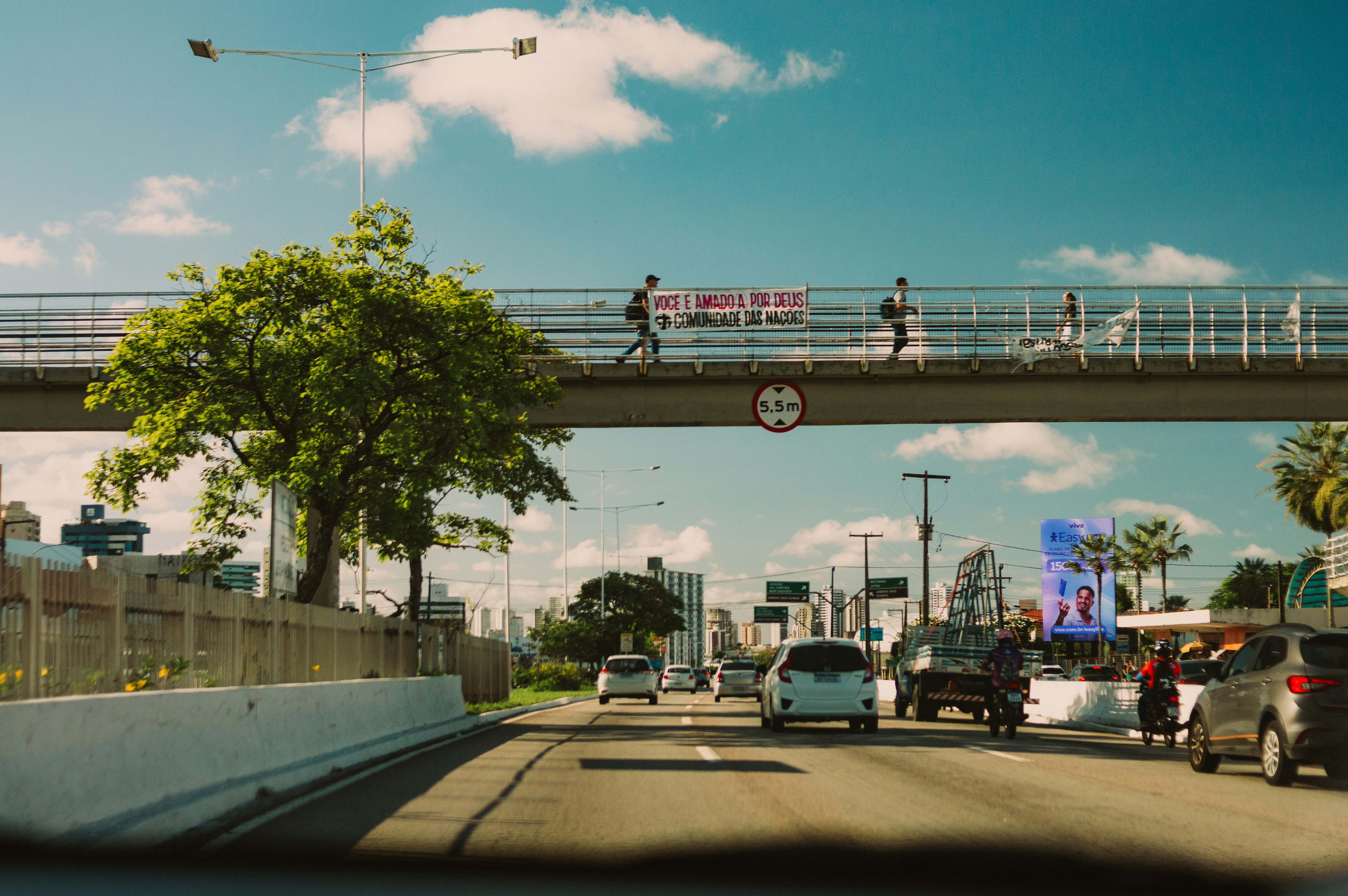 Bridge Walk: Cars Under a Sunny Boulevard