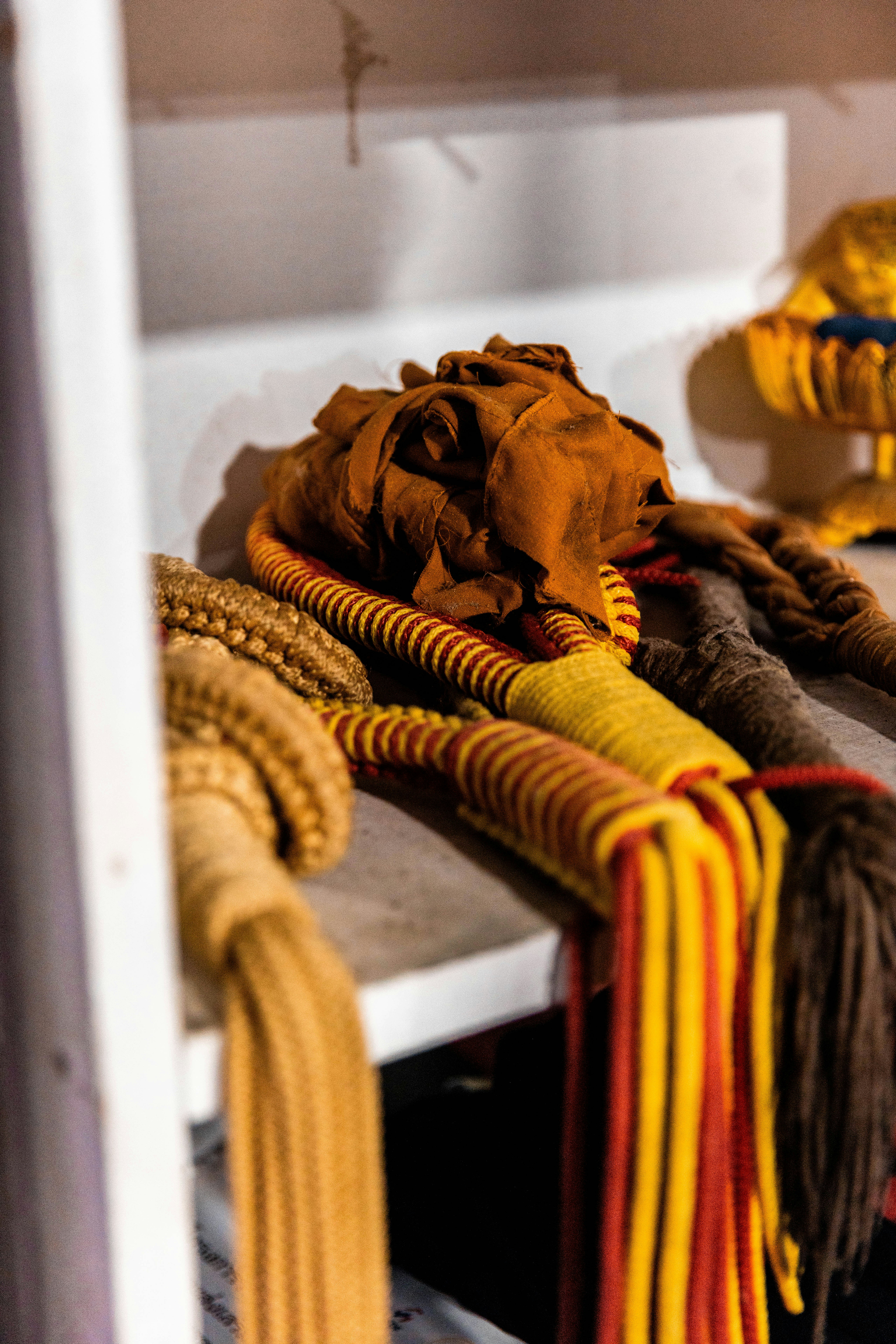 Rope coils on a shelf: a study in texture and color