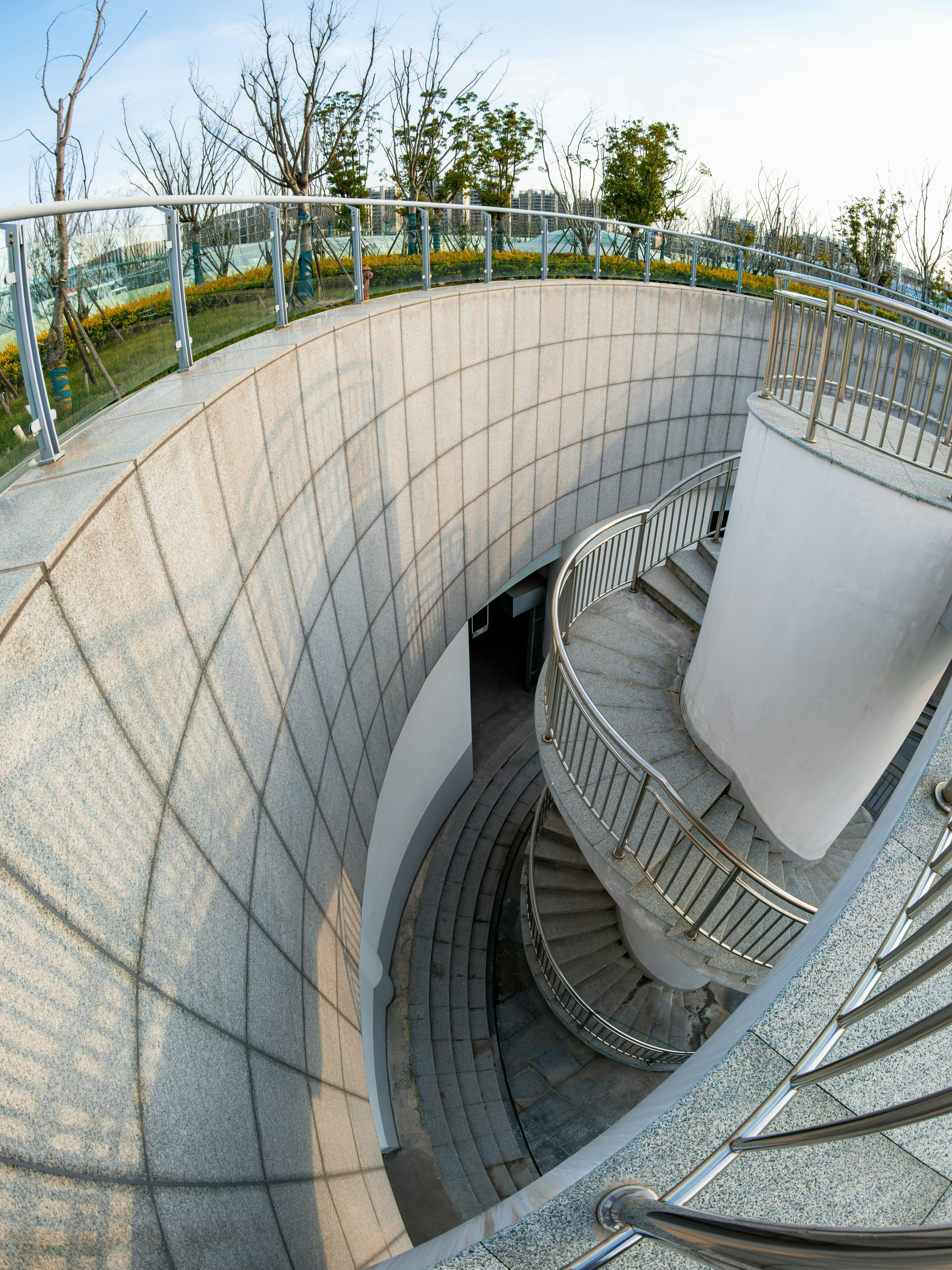 Spiral Concrete: Aerial View into the Circular Stairwell