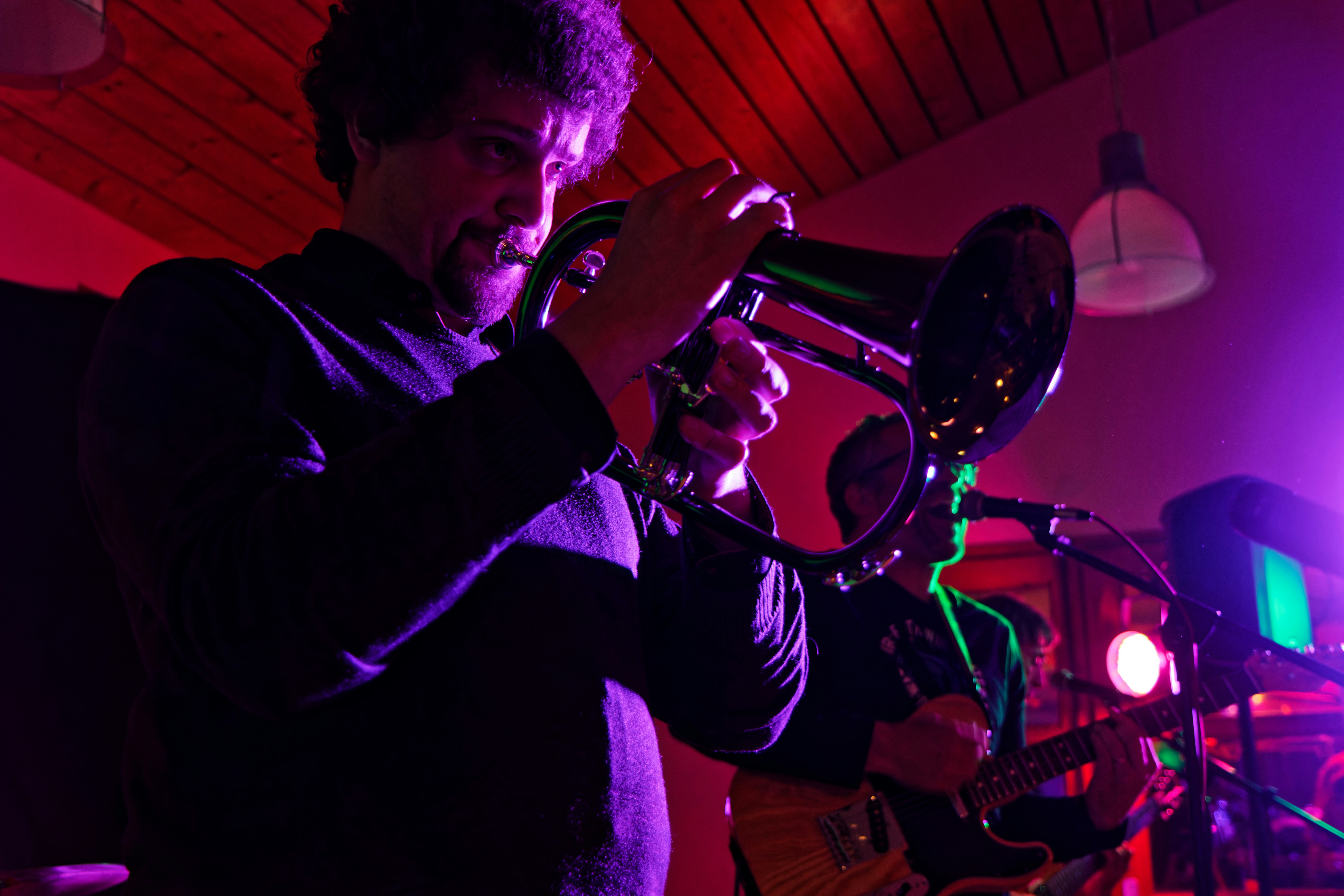 Trombone Sparks: Nighttime Jam with Neon Hue
