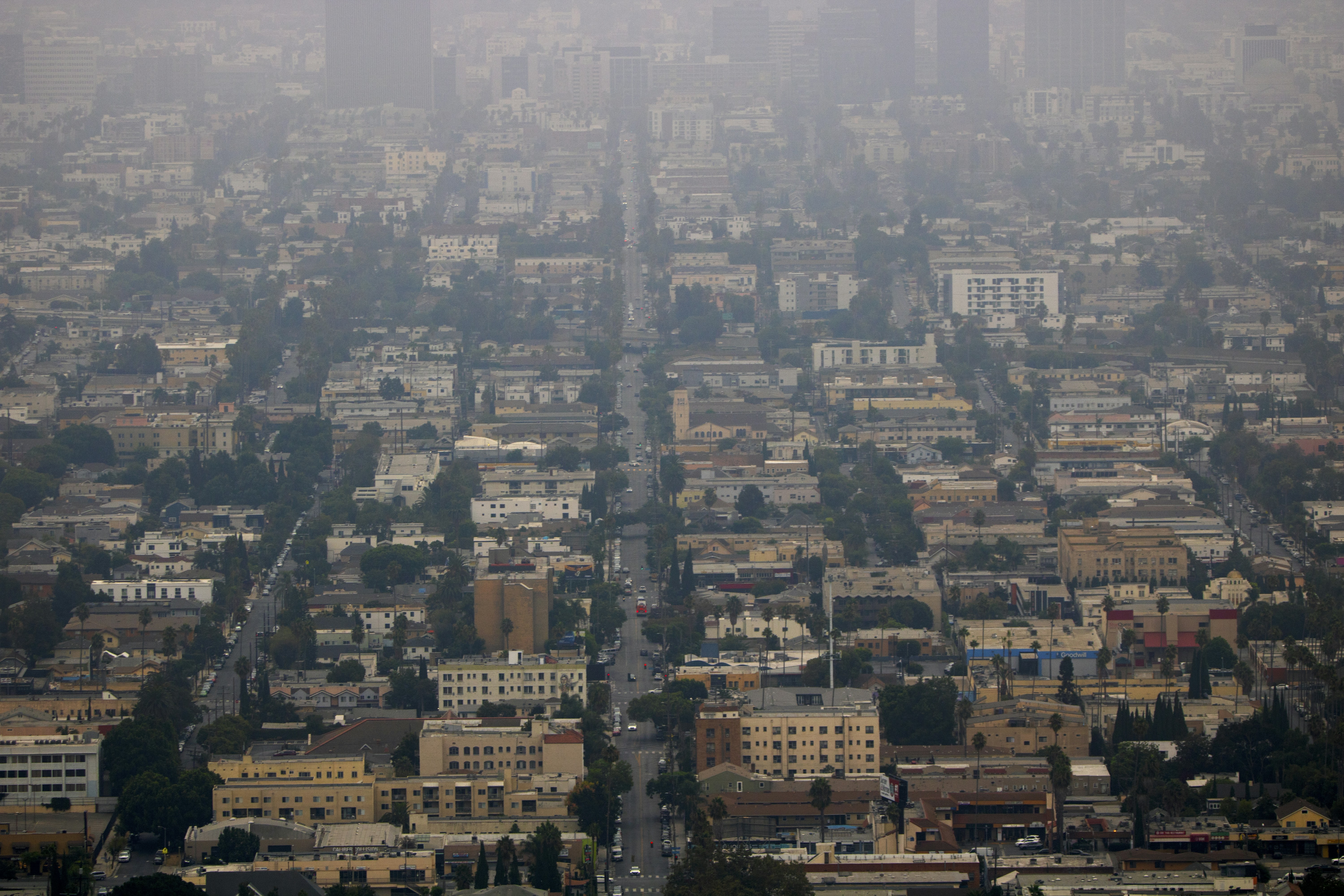 A City Grid Beneath a Distant Haze