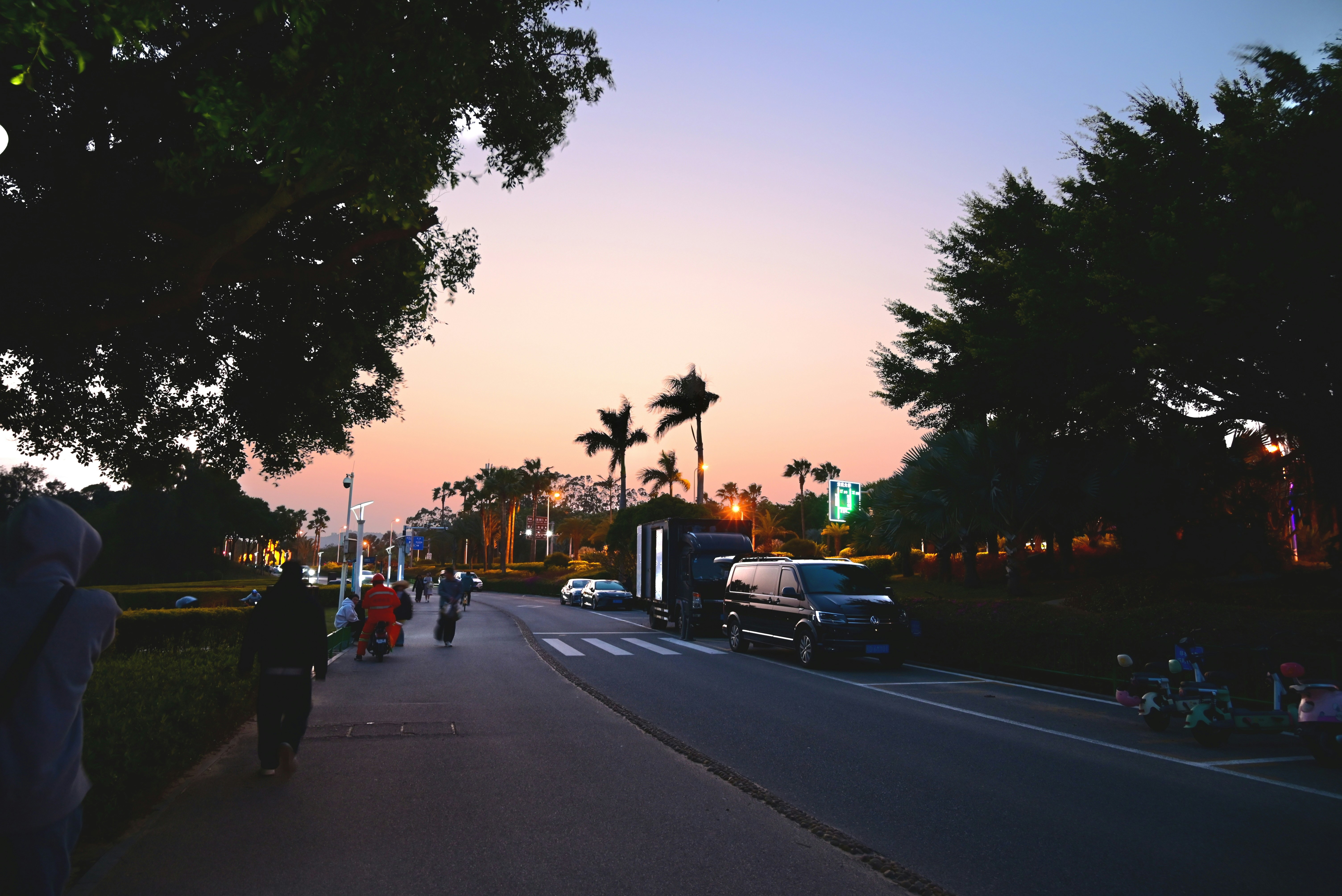 Dusk Stroll Along a Quiet Boulevard