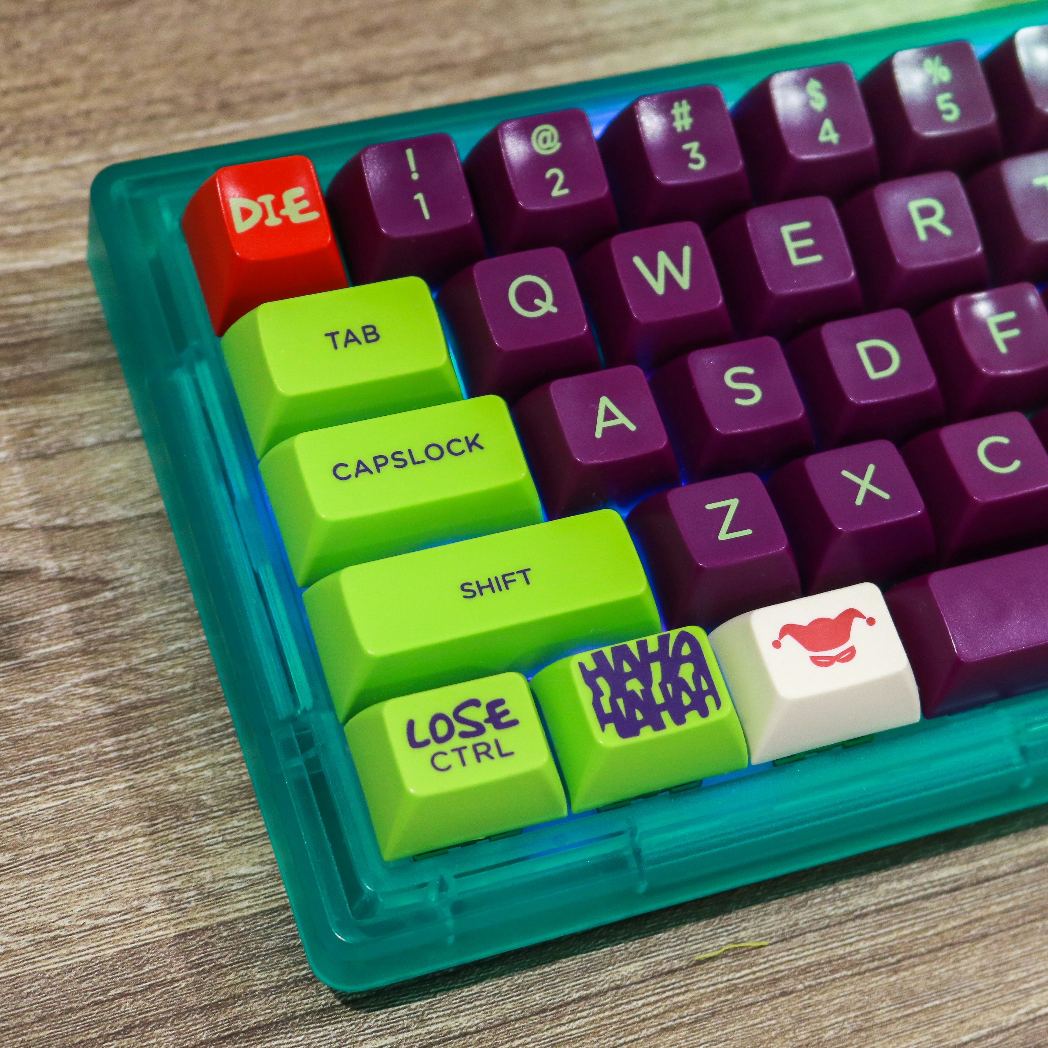 Vibrant Toy-Keyboard Close-Up: Neon Keys on A Teal Tray
