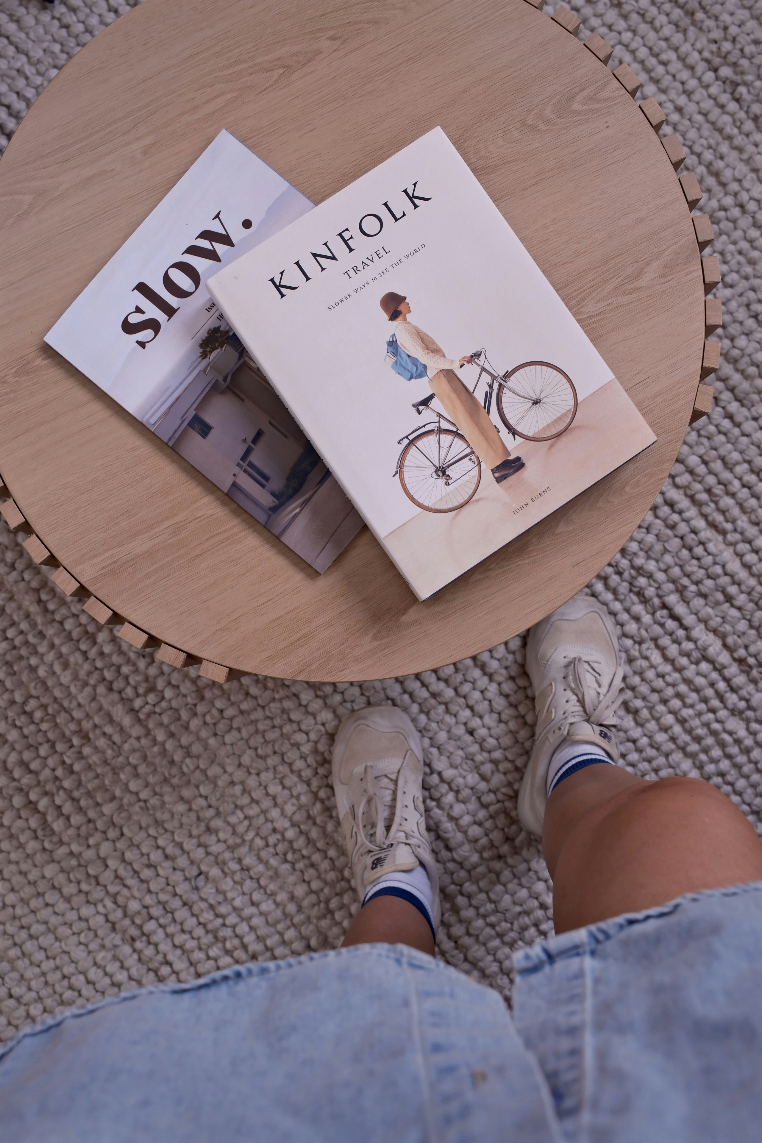 Path to a Quiet Moment: Magazines, Carpet, and Sneakers