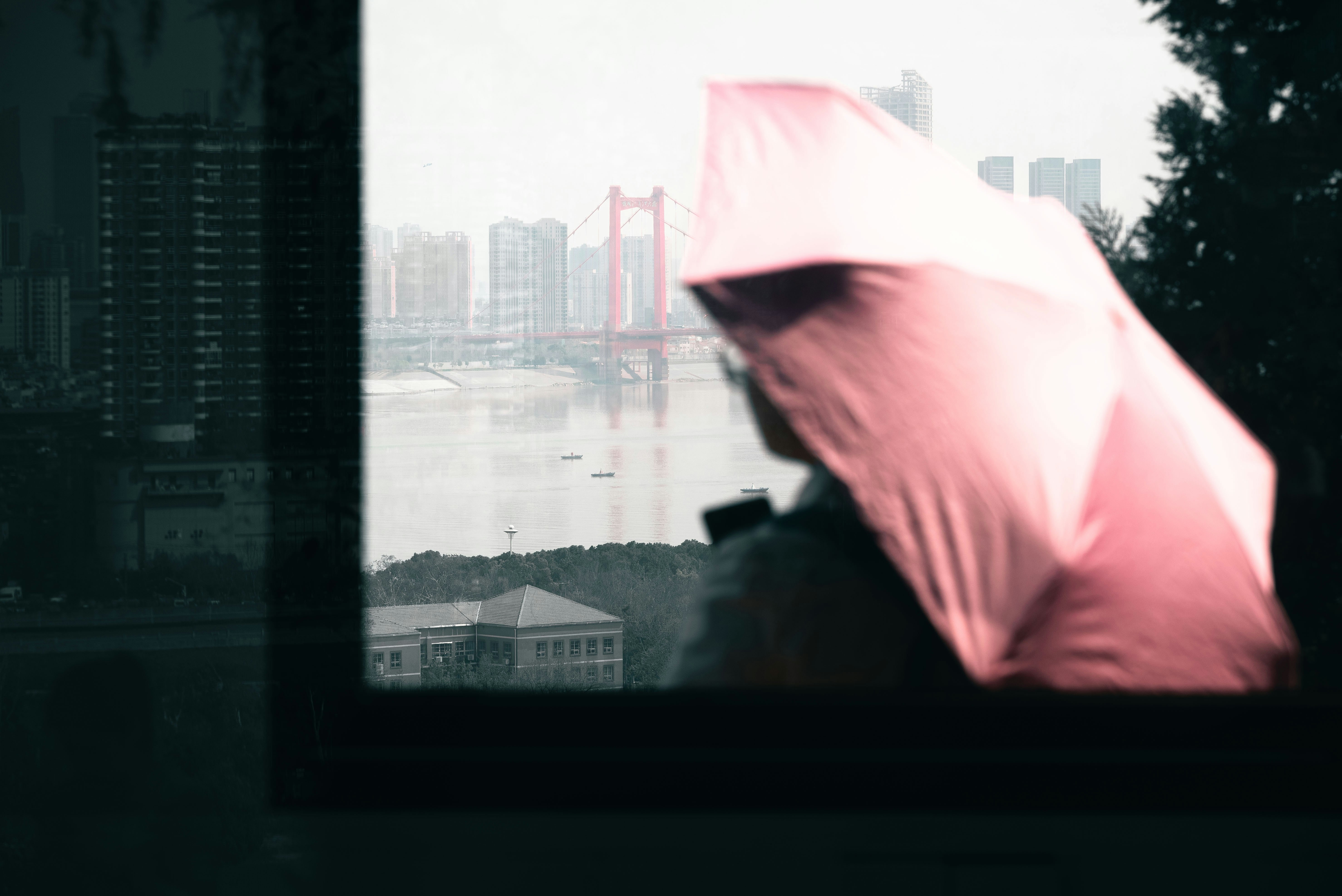 Pink Umbrella Framing the City
