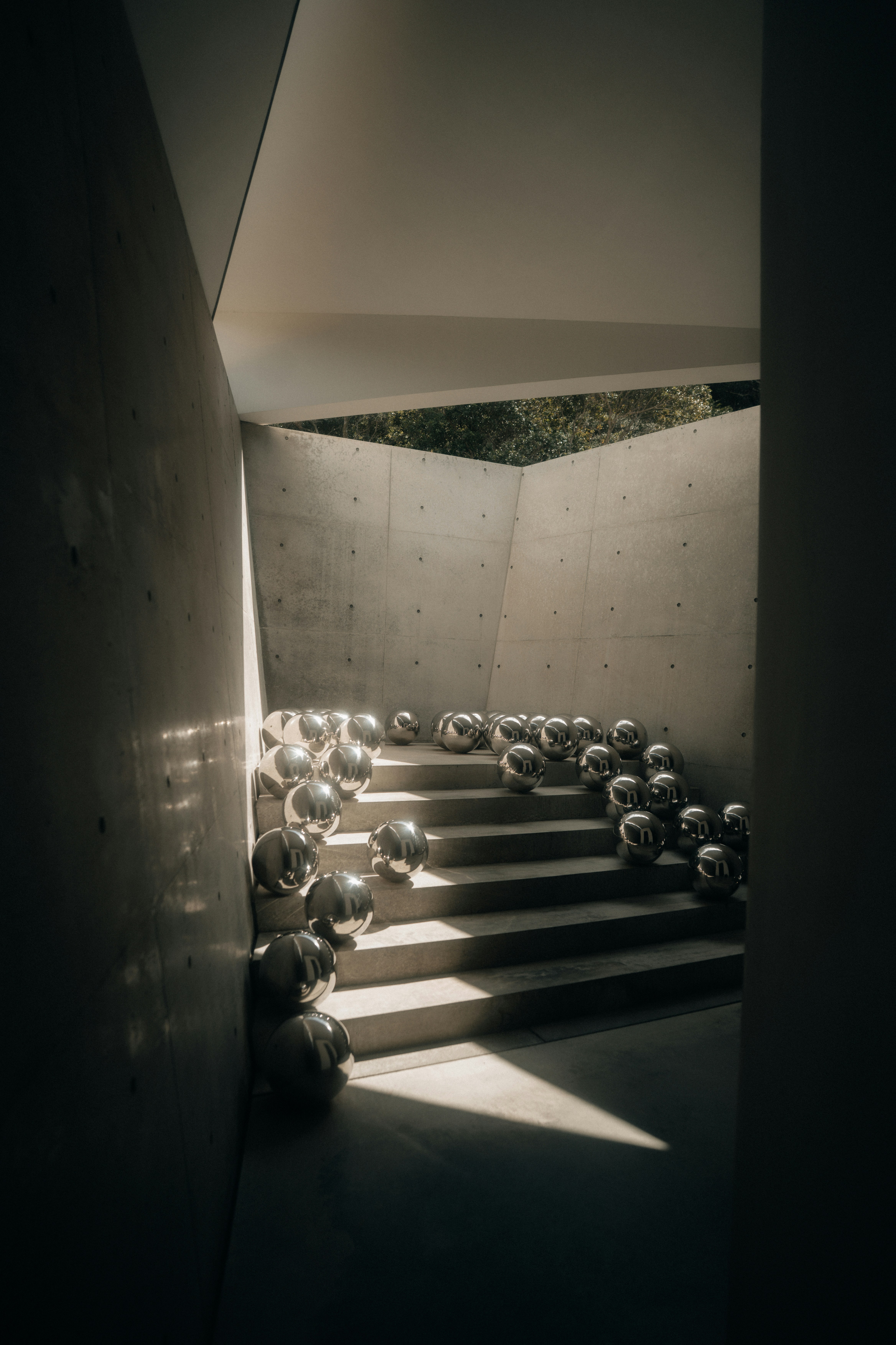 Shimmering Orbs on Concrete Steps
