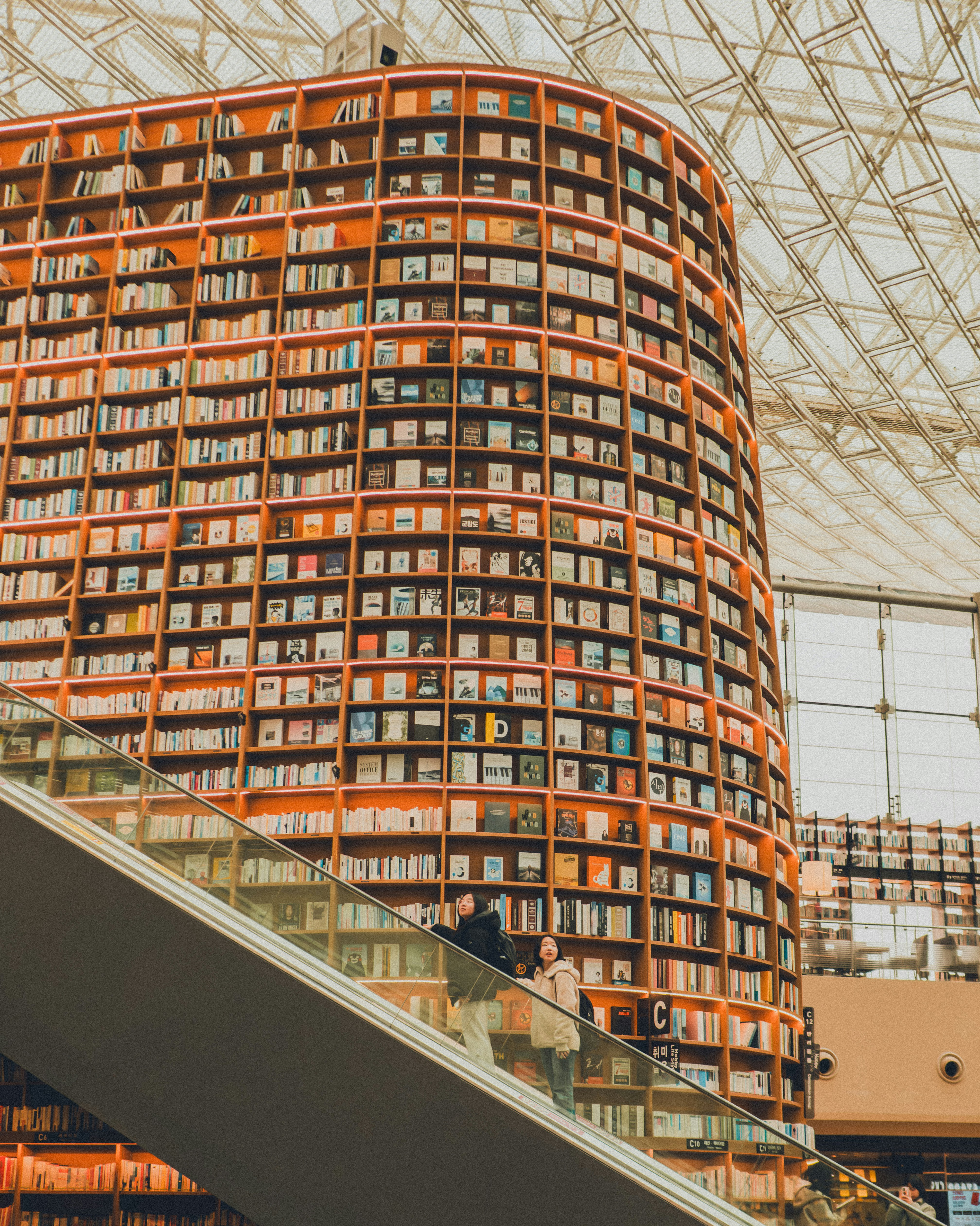 Capsule of Knowledge: A Spiral Library Rising from Glass and Light