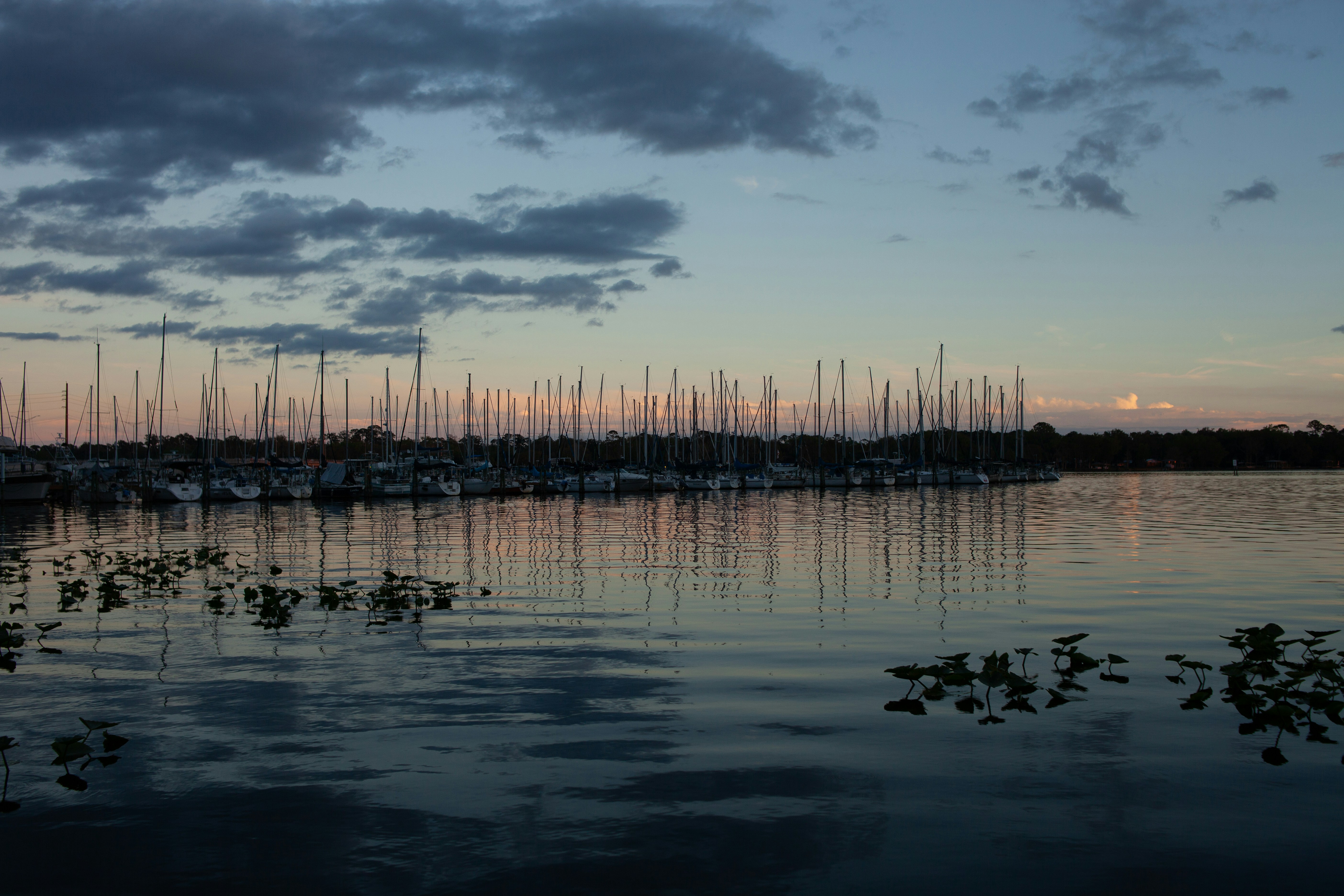 Dusk Over the Marina: Lines of Sail Await the Tide