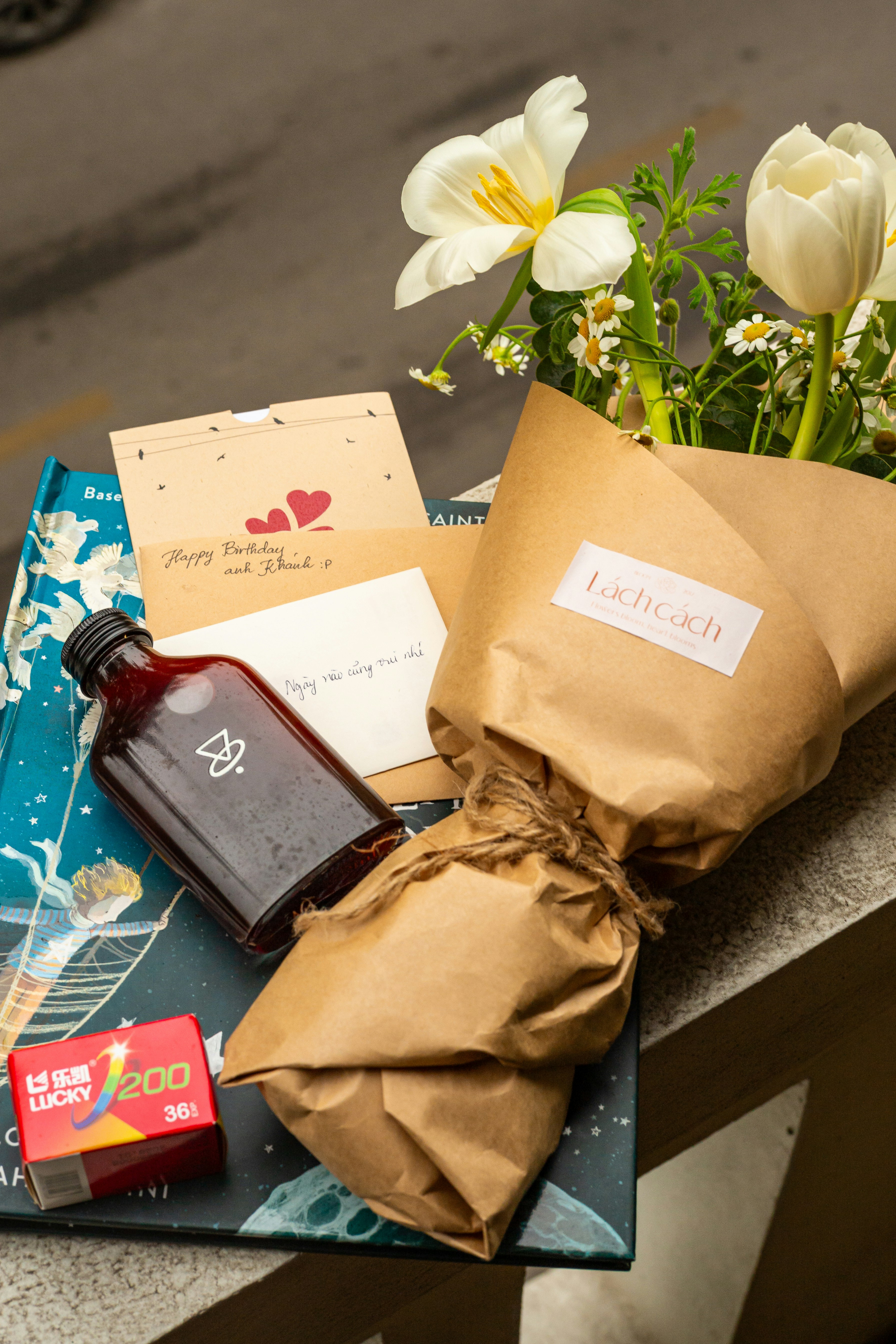 Floral Birthday Deliveries: White Tulips and Wrapped Surprises