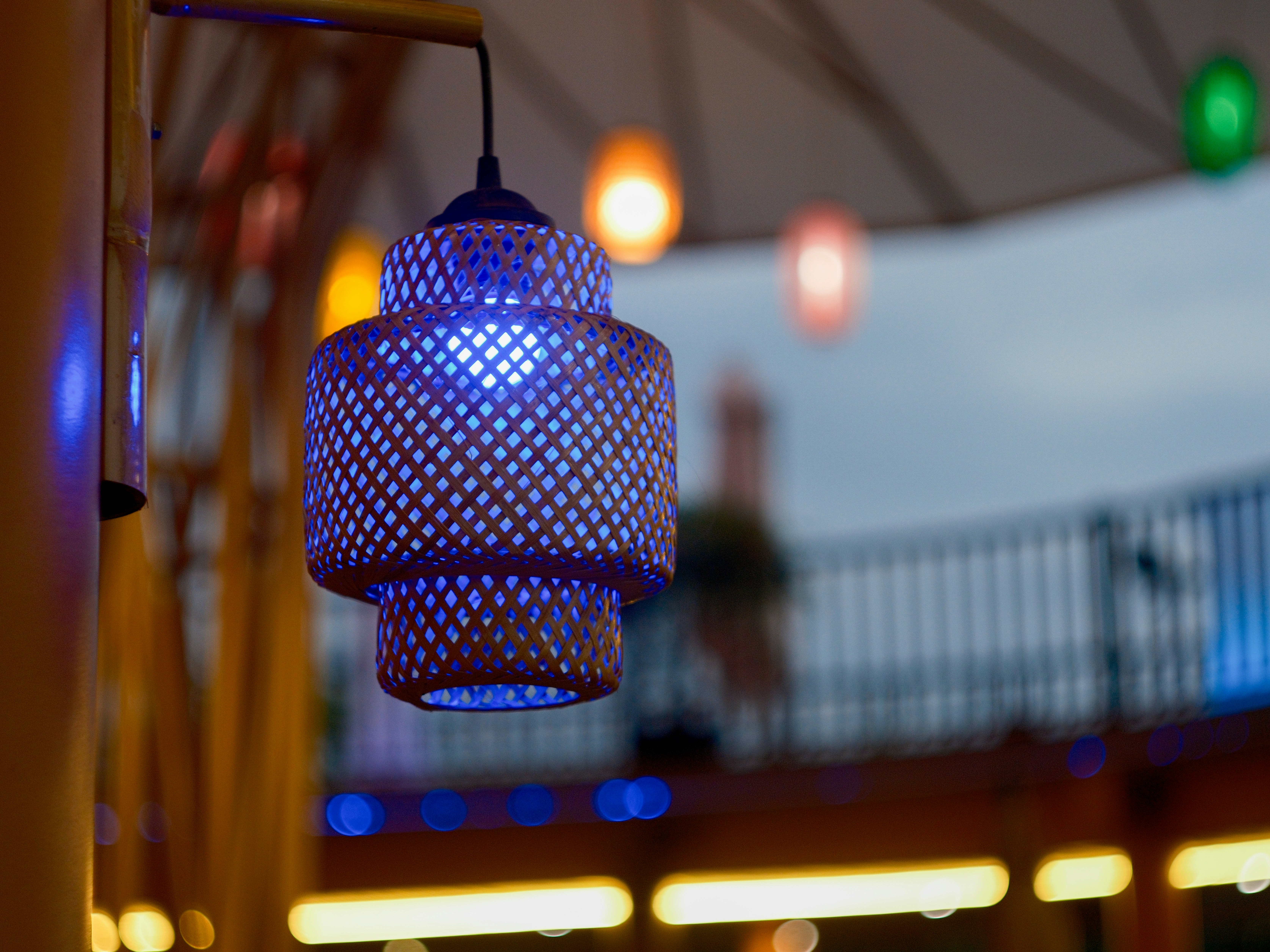 A decorative lantern glows with blue light at dusk. photo – Free Night ...