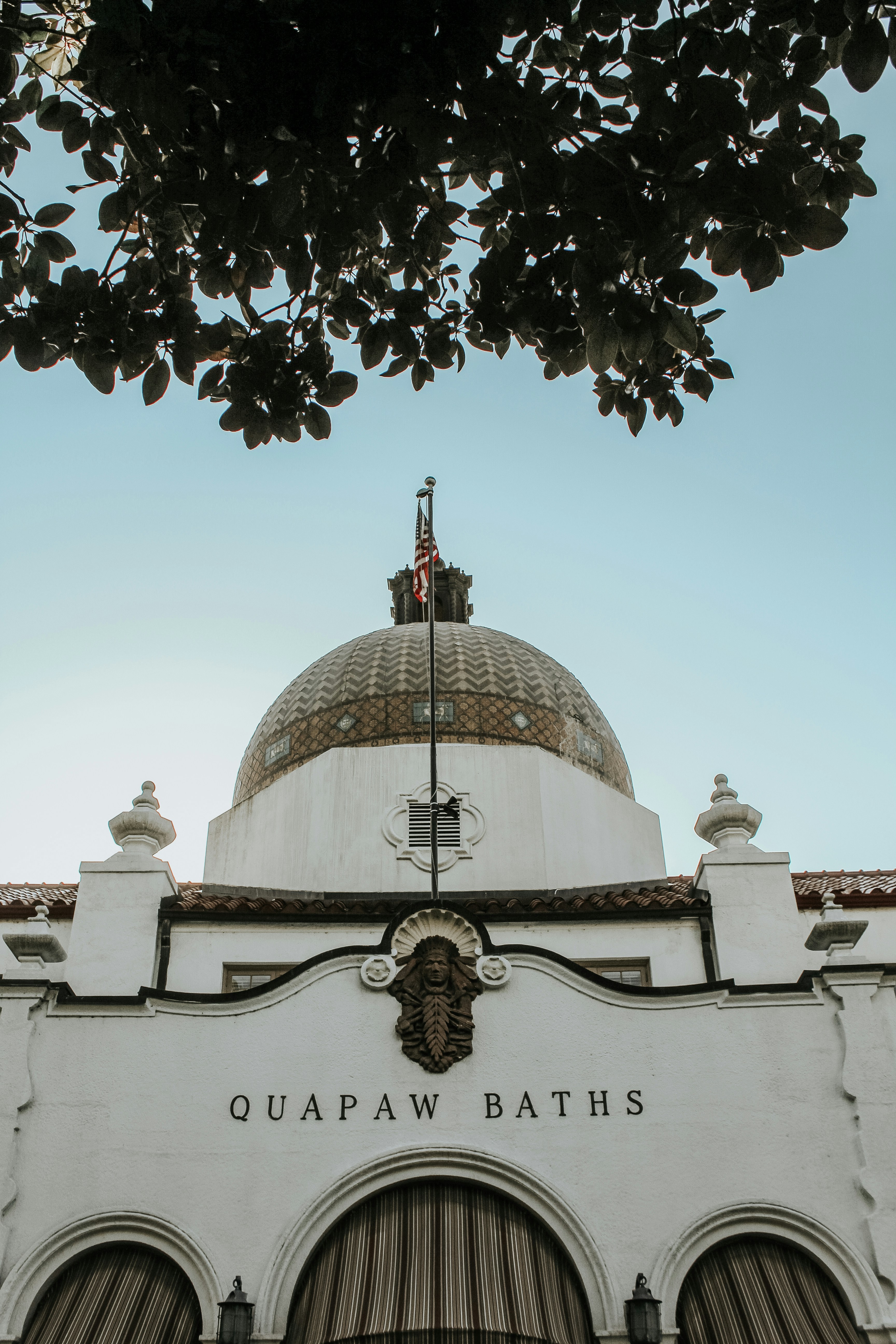 Quiapaw Baths Facade Under a Clear Sky