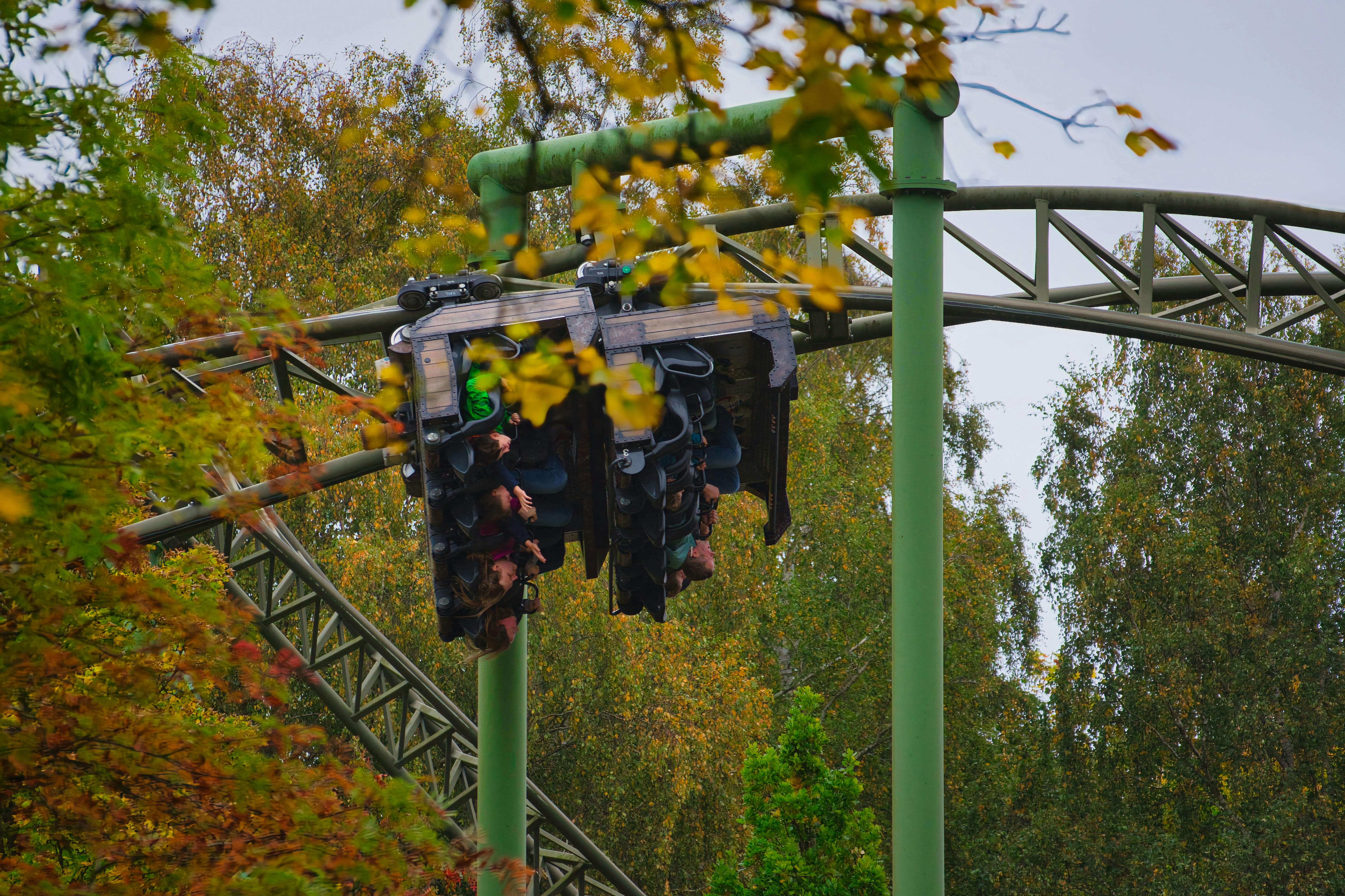 Dramatic Ride Suspension Under Autumn Skies