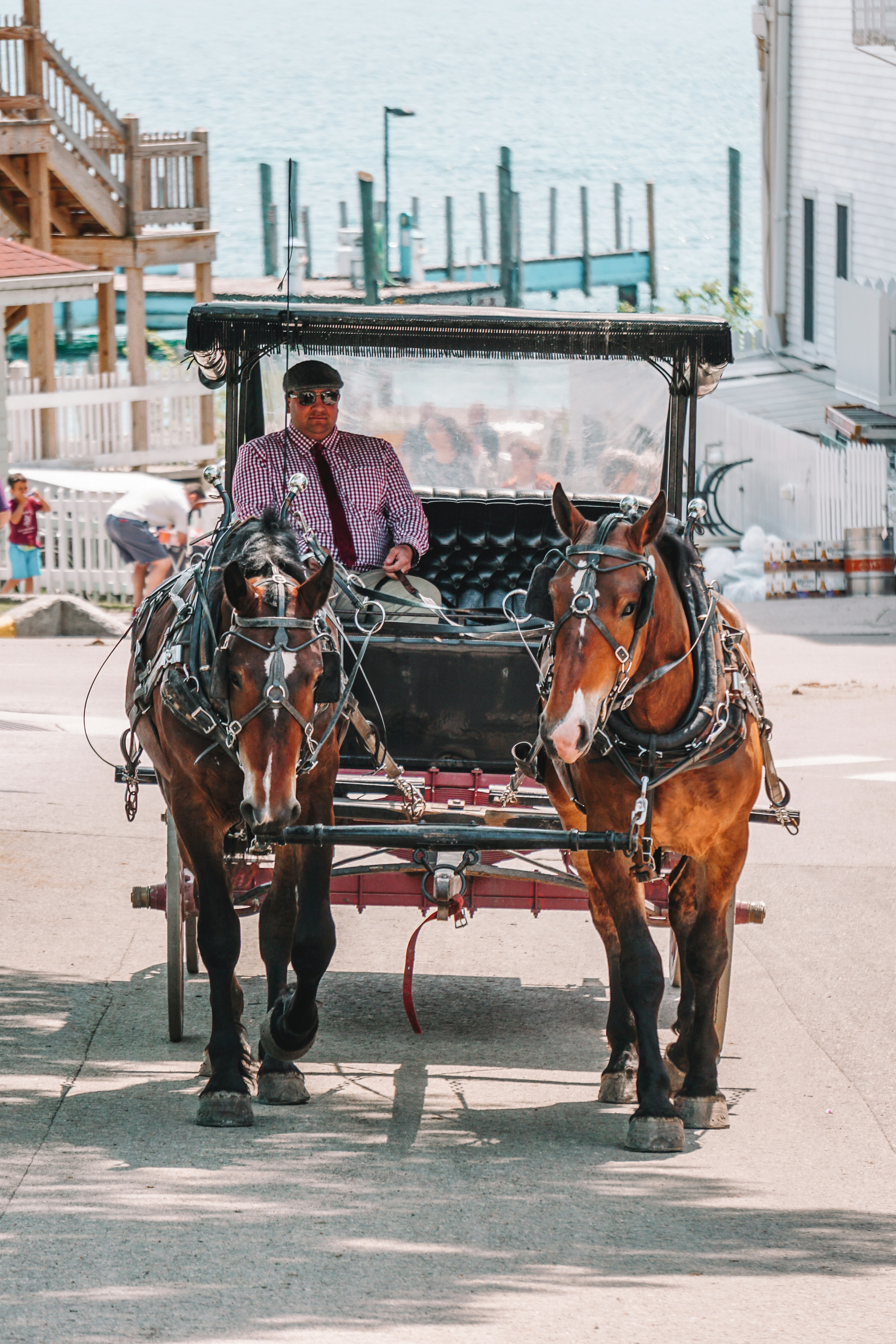 Horse-Drawn Carriage at a Coastal Street Entrance