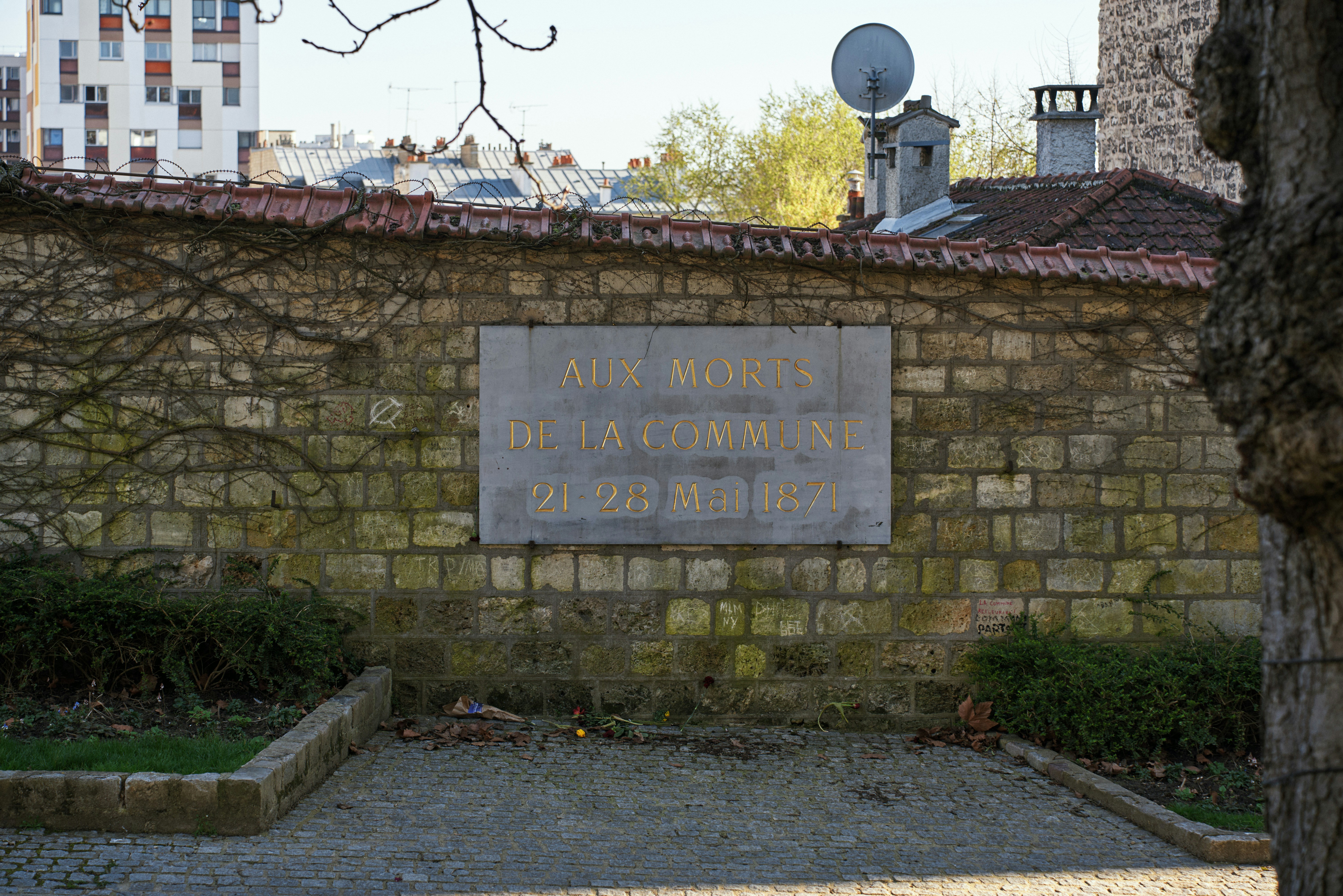 Stone Wall Memorial in Quiet Courtyard