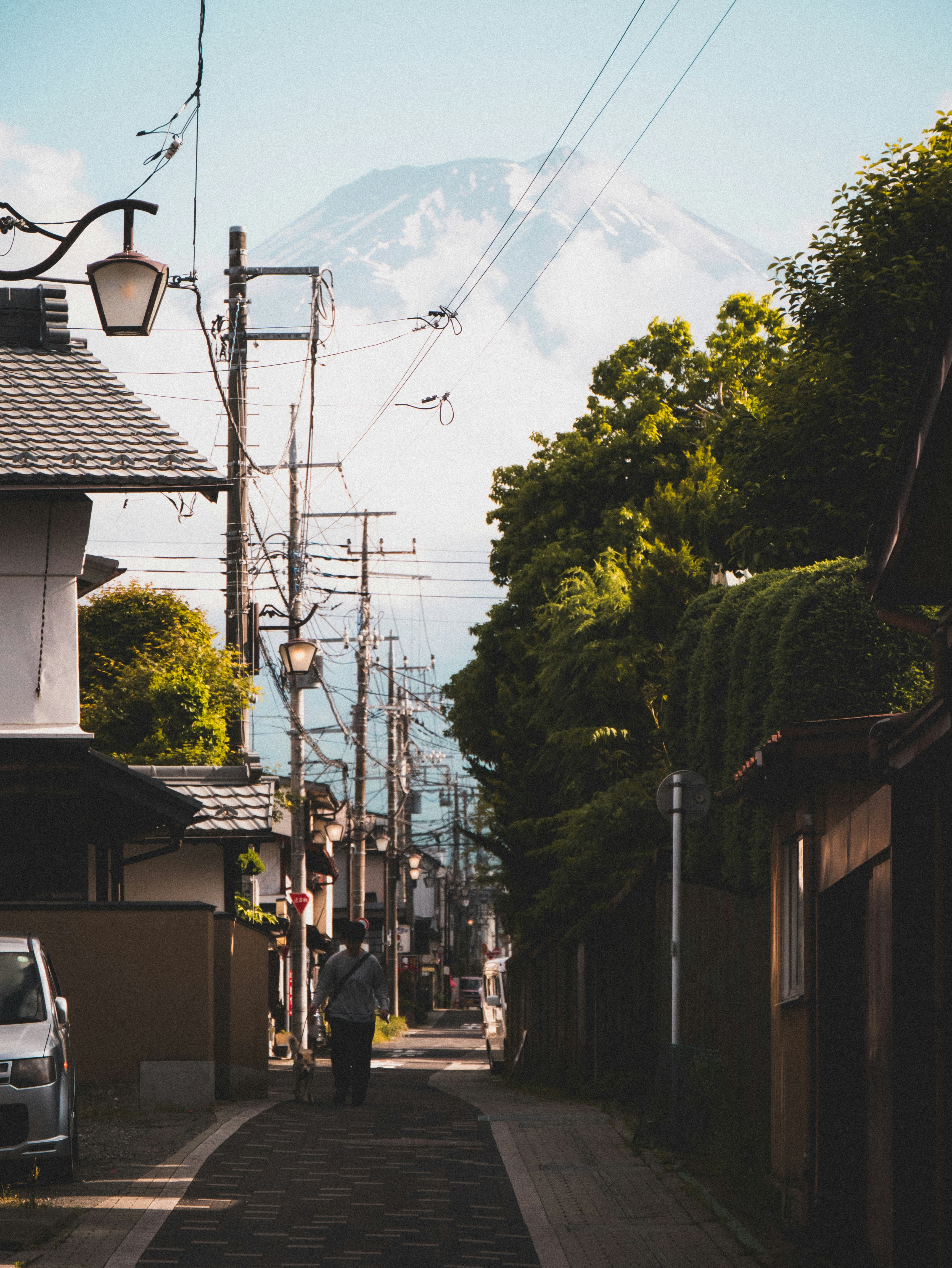 Quiet Street toward Mount Fuji: Morning Light in a Japanese Neighborhood