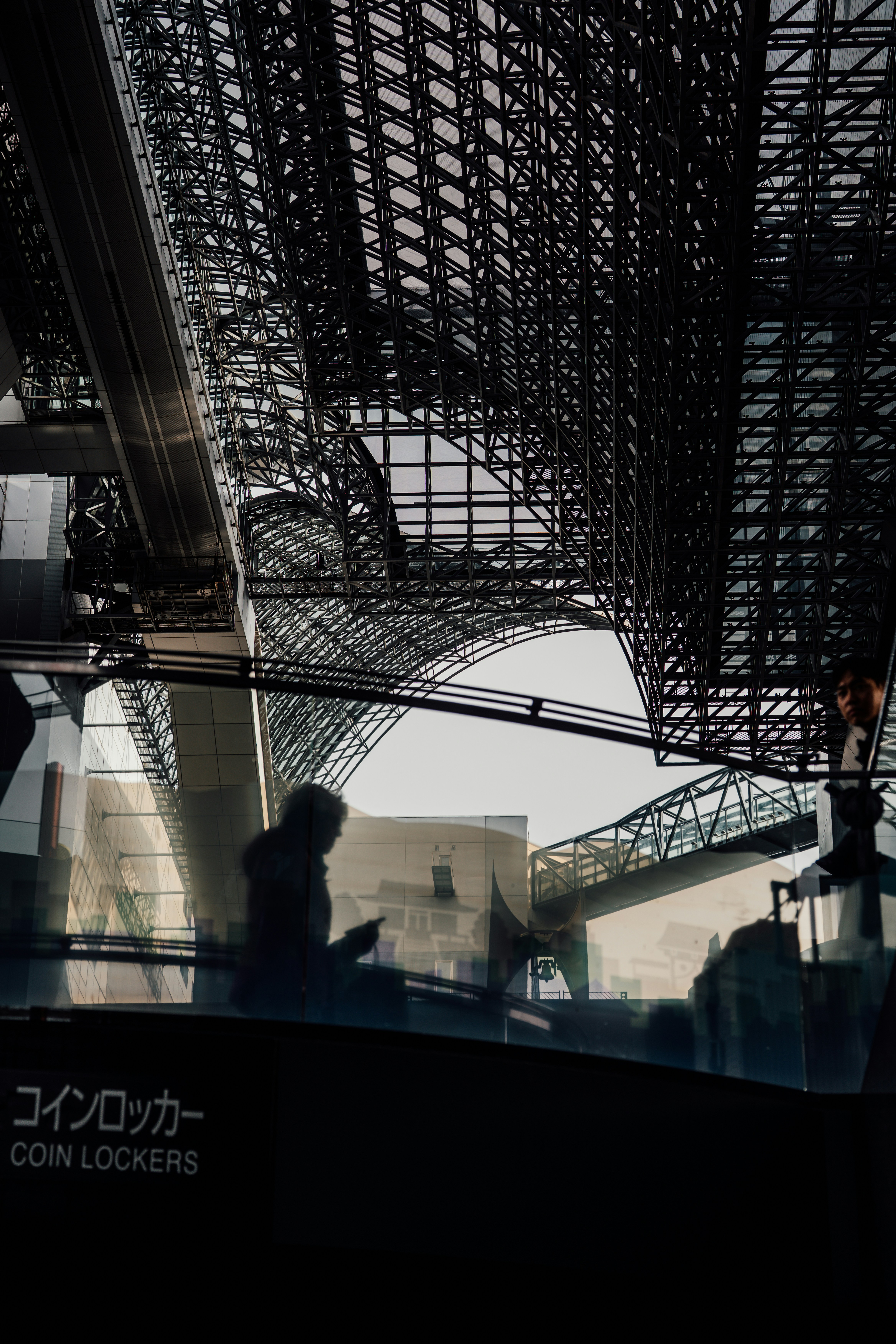 Interwoven Steel Glass: A Shadowed Atrium at Dusk