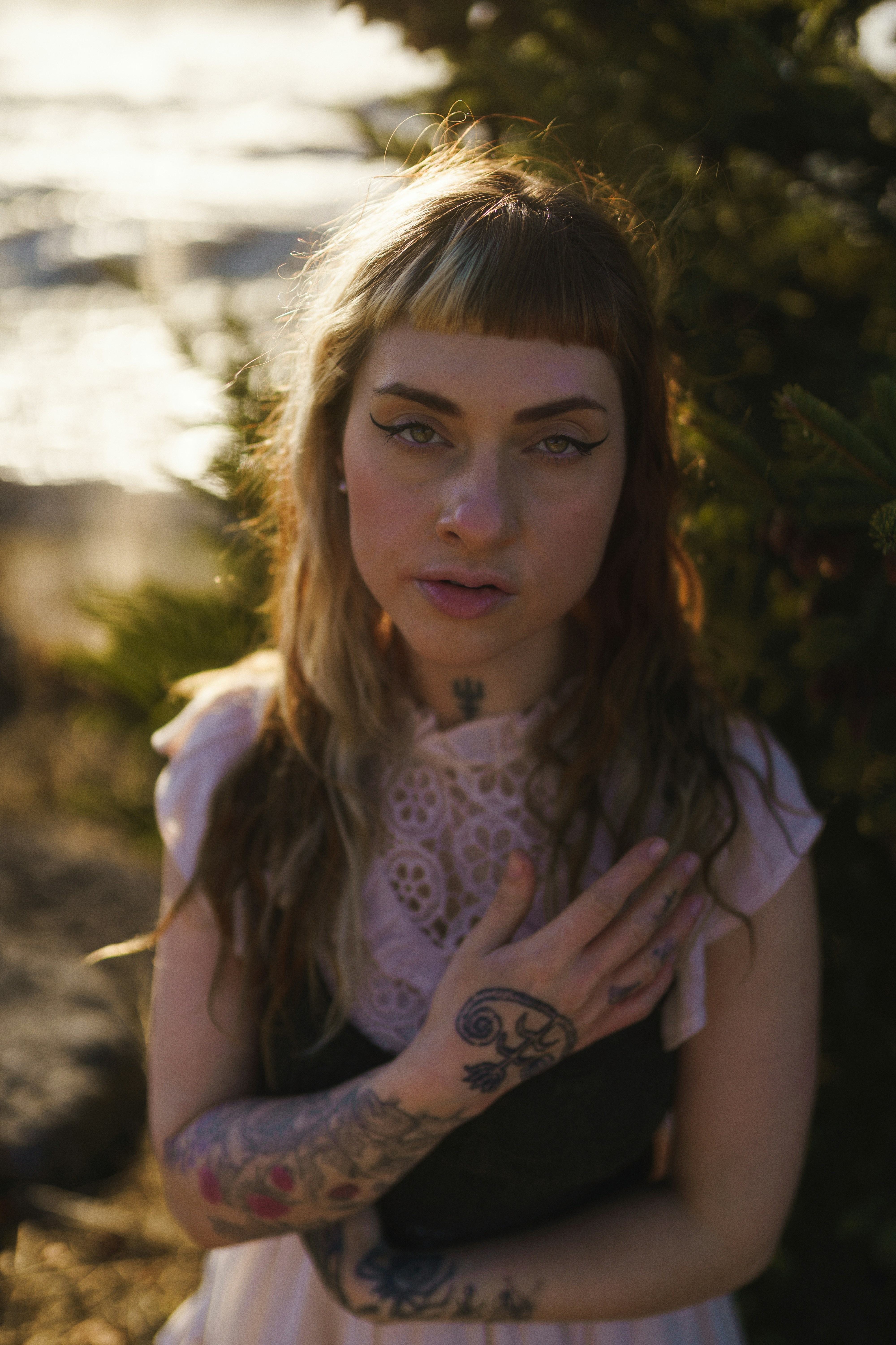 Soft Light, Inked Hands: Portrait in Sunset Brush
